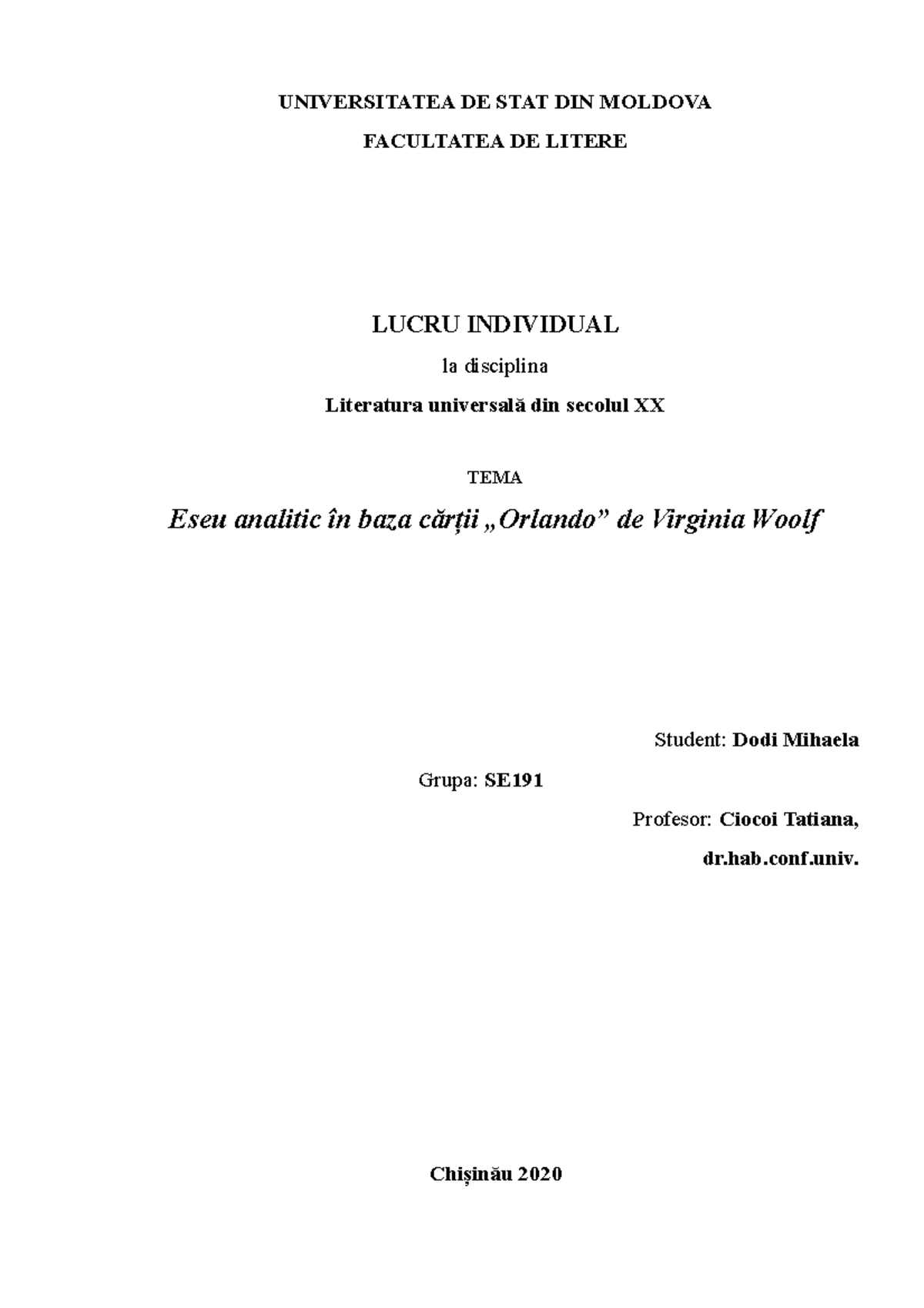 Lucru individual Dodi Mihaela SE191 - UNIVERSITATEA DE STAT DIN MOLDOVA ...