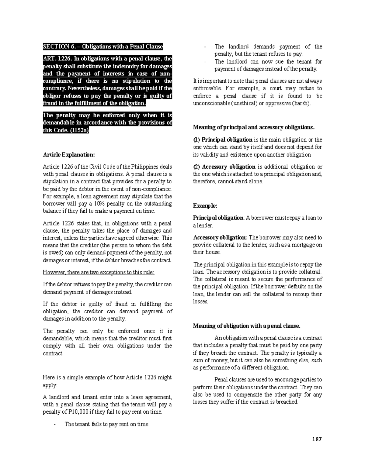 Oblicon- Section-6 - SECTION 6. – Obligations with a Penal Clause ART ...