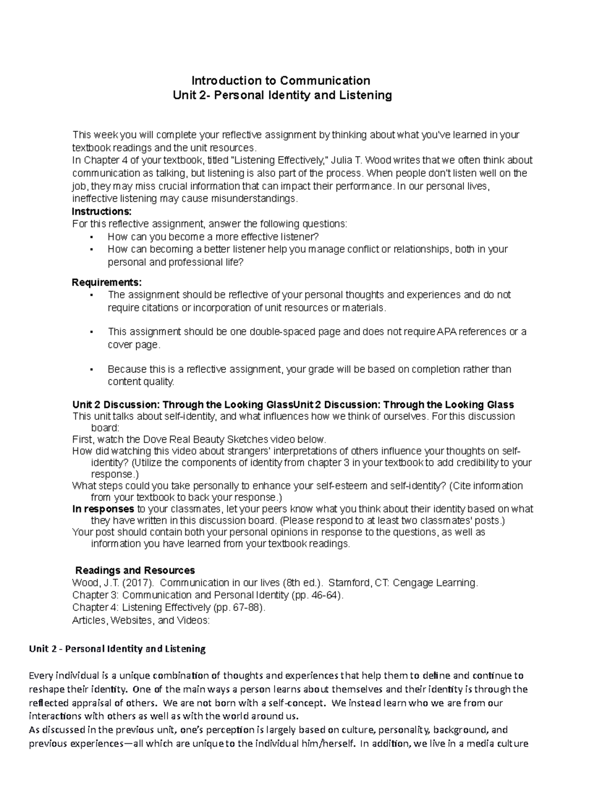 Unit 2 Notes - Introduction to Communication Unit 2- Personal Identity ...