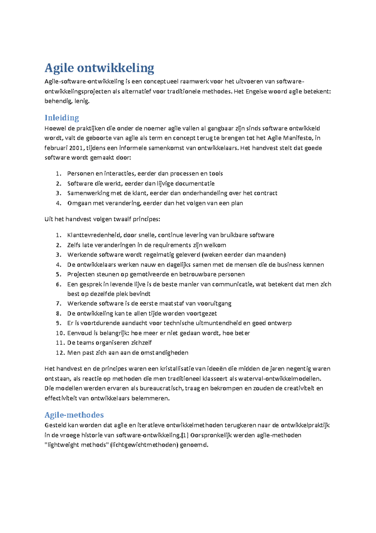 Agile ontwikkeling - Agile ontwikkeling Agile-software-ontwikkeling is ...