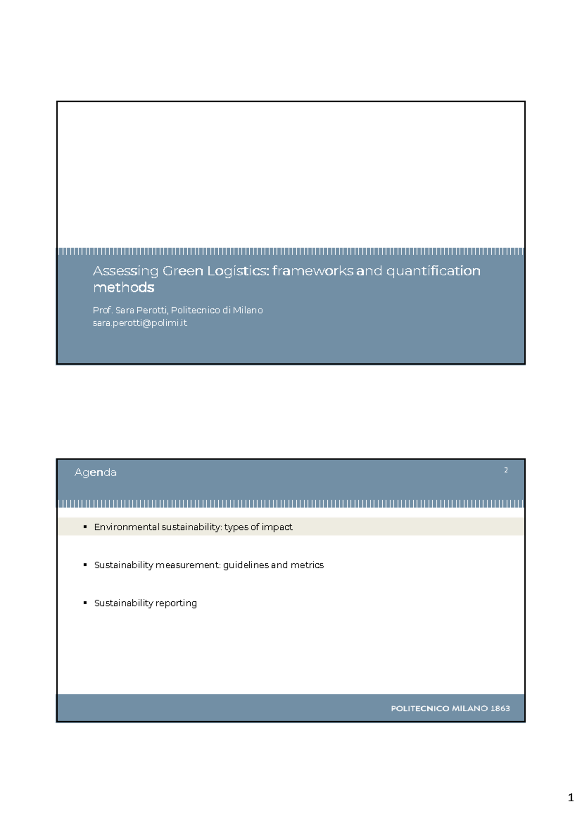 2 Assessing Green Logistics frameworks and quantification methods ...