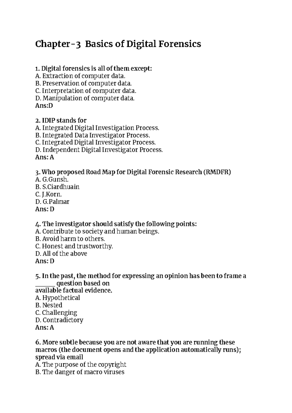 Chapter 3 mcq - notes - Chapter- 3 Basics of Digital Forensics Digital ...