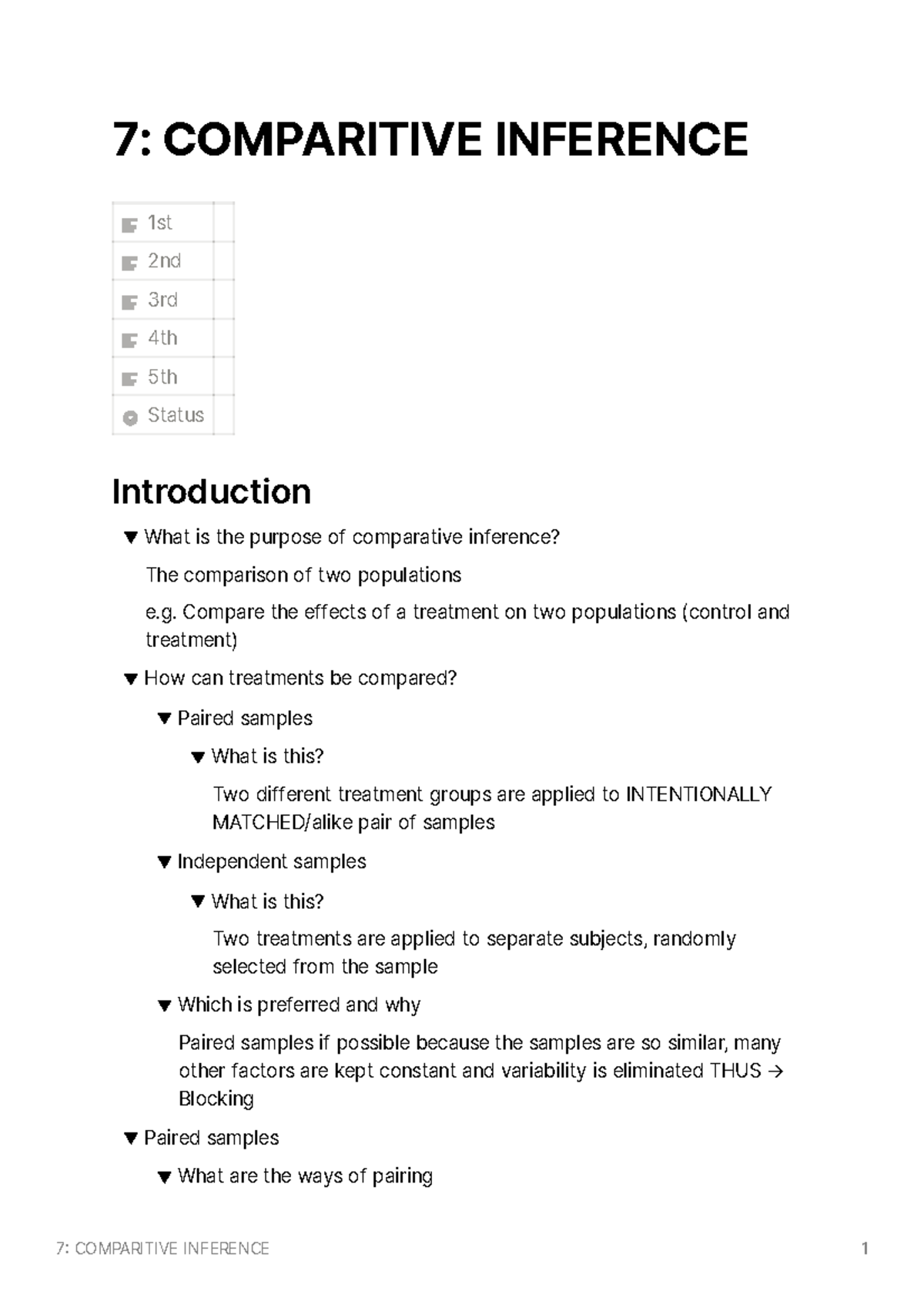 TOPIC 7 Comparitive Inference - 7: COMPARITIVE INFERENCE 1st 2nd 3rd ...