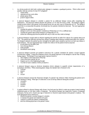 Scorebuilders 1 - Practice test - A physical therapist reviews the ...