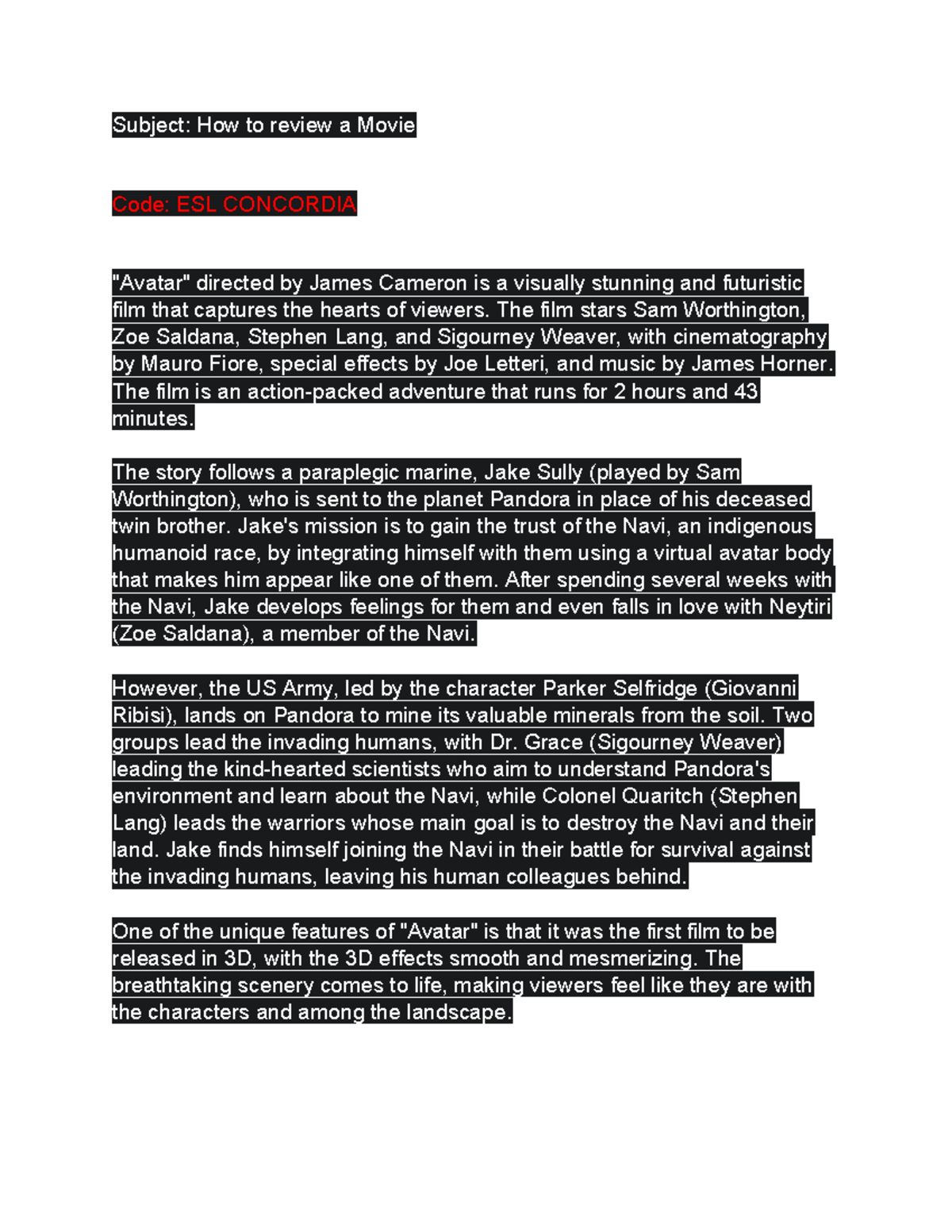 How to Review a movie - Subject: How to review a Movie Code: ESL ...