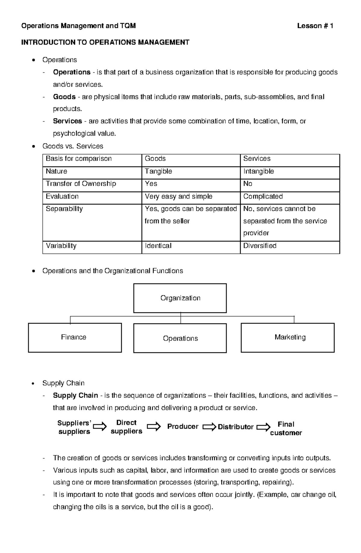 (1) Introduction to Operations Management - Operations Management and ...