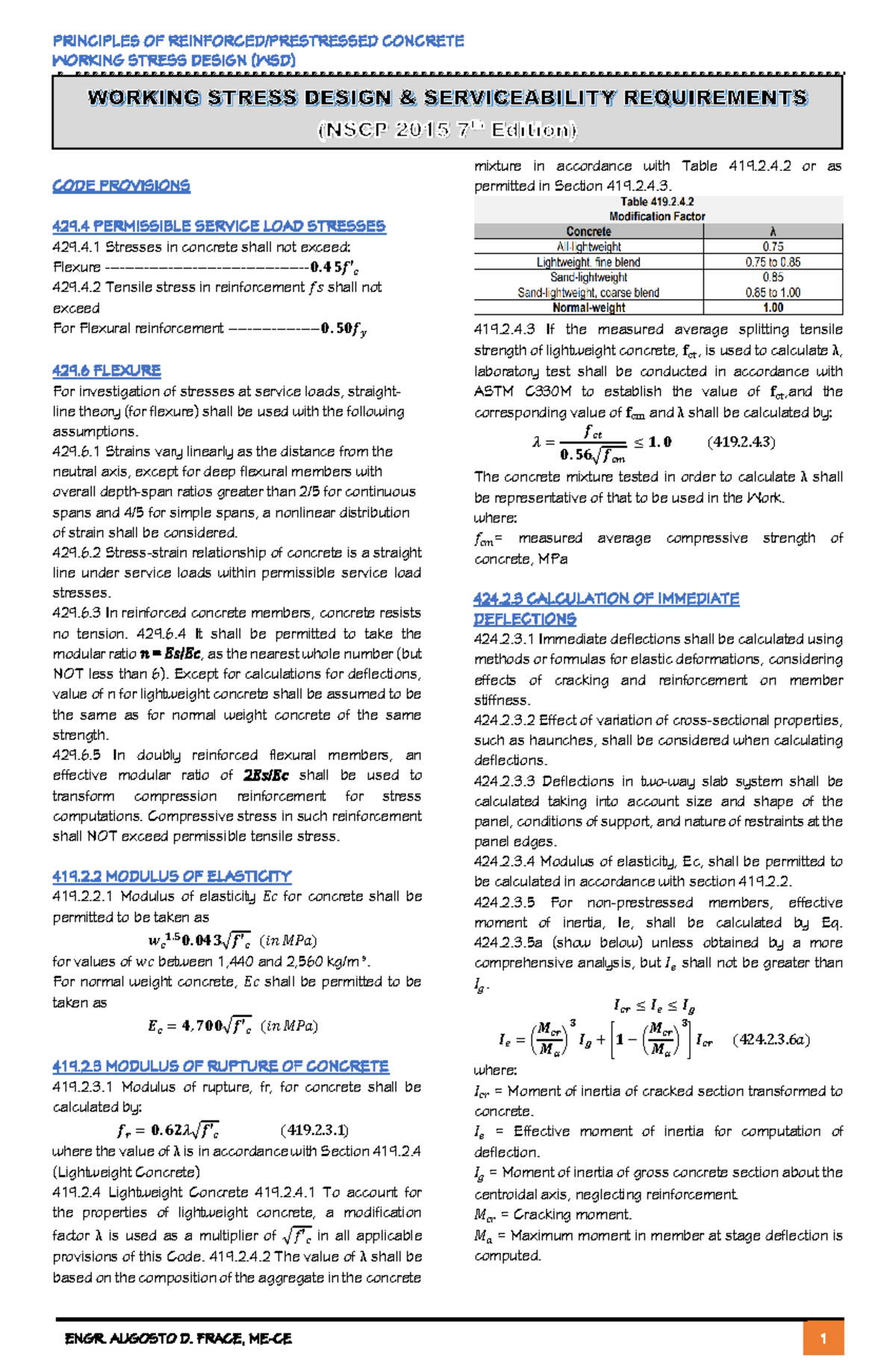1 - Working Stress Design and Serviceability Requirement - WORKING ...