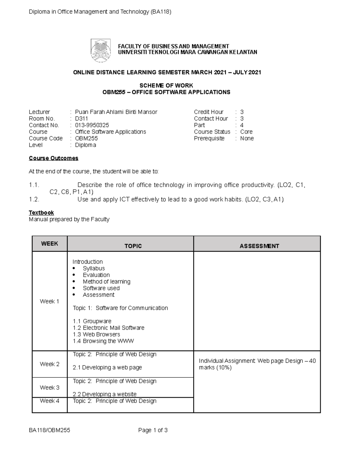 OBM255 ODL - doNew Announcement Regarding Attendance. Assalamualaikum ...