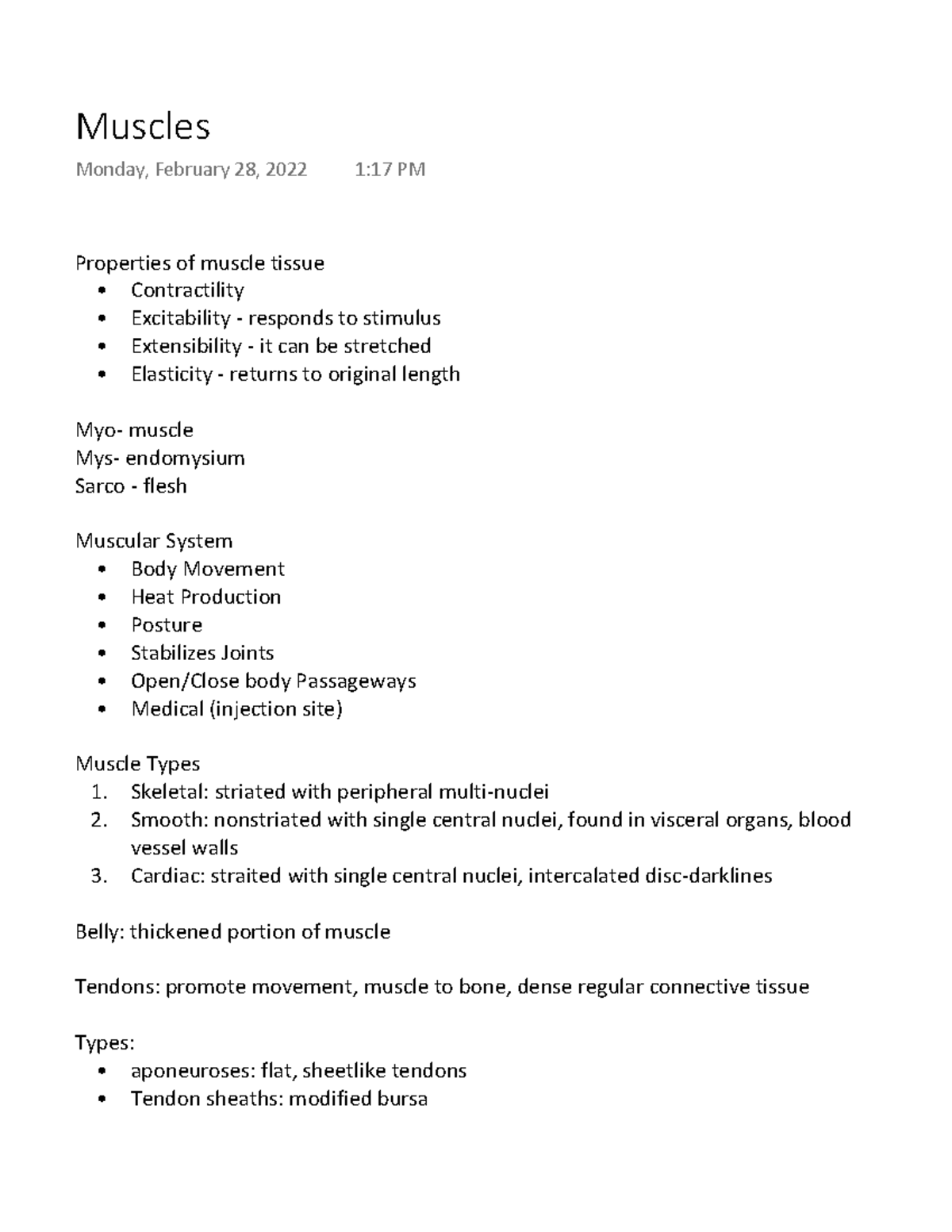 Muscles - Properties of muscle tissue " Contractility " Excitability ...