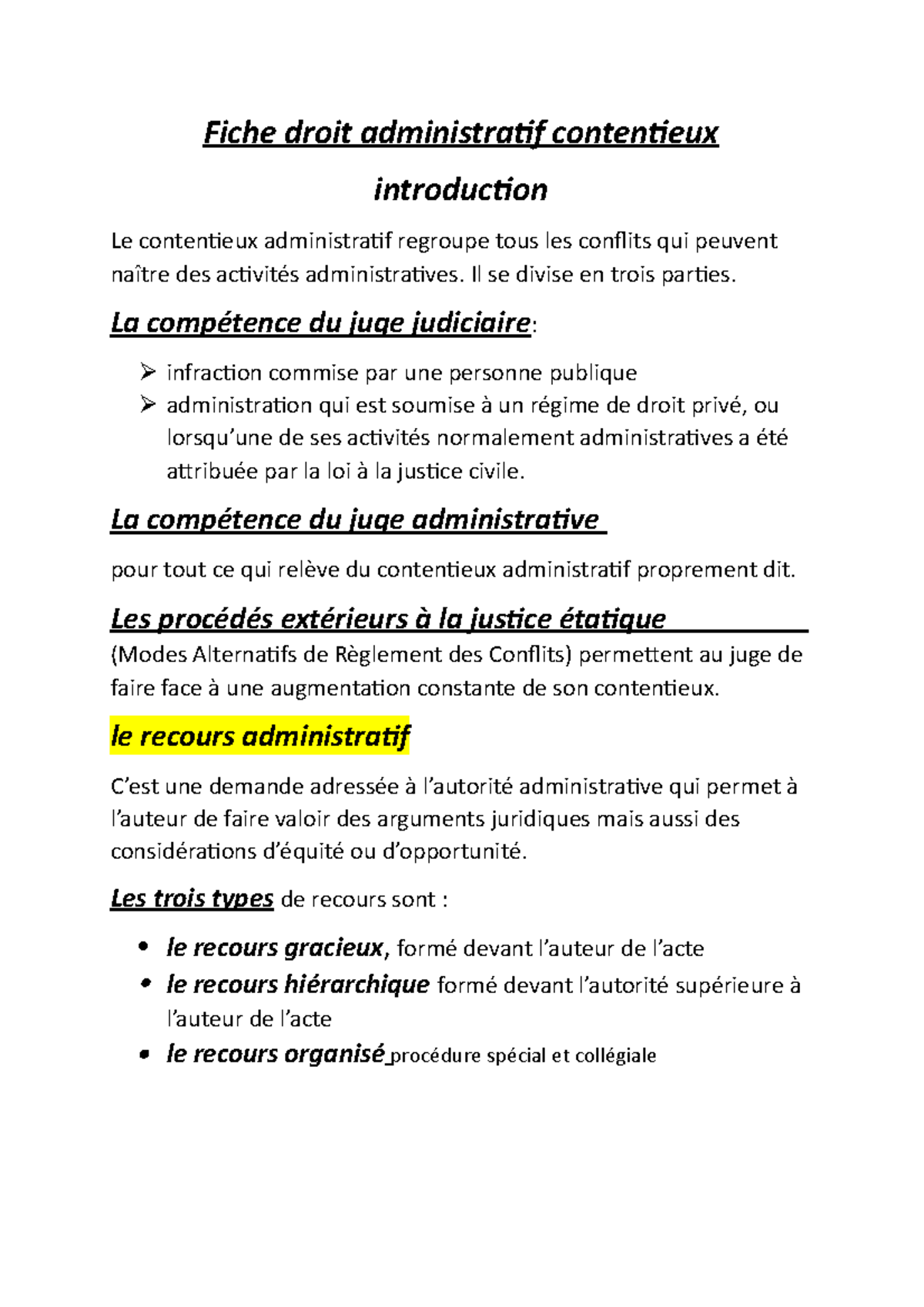 Fiches révision cours droit administratif contentieux - Fiche droit administratif contentieux ...