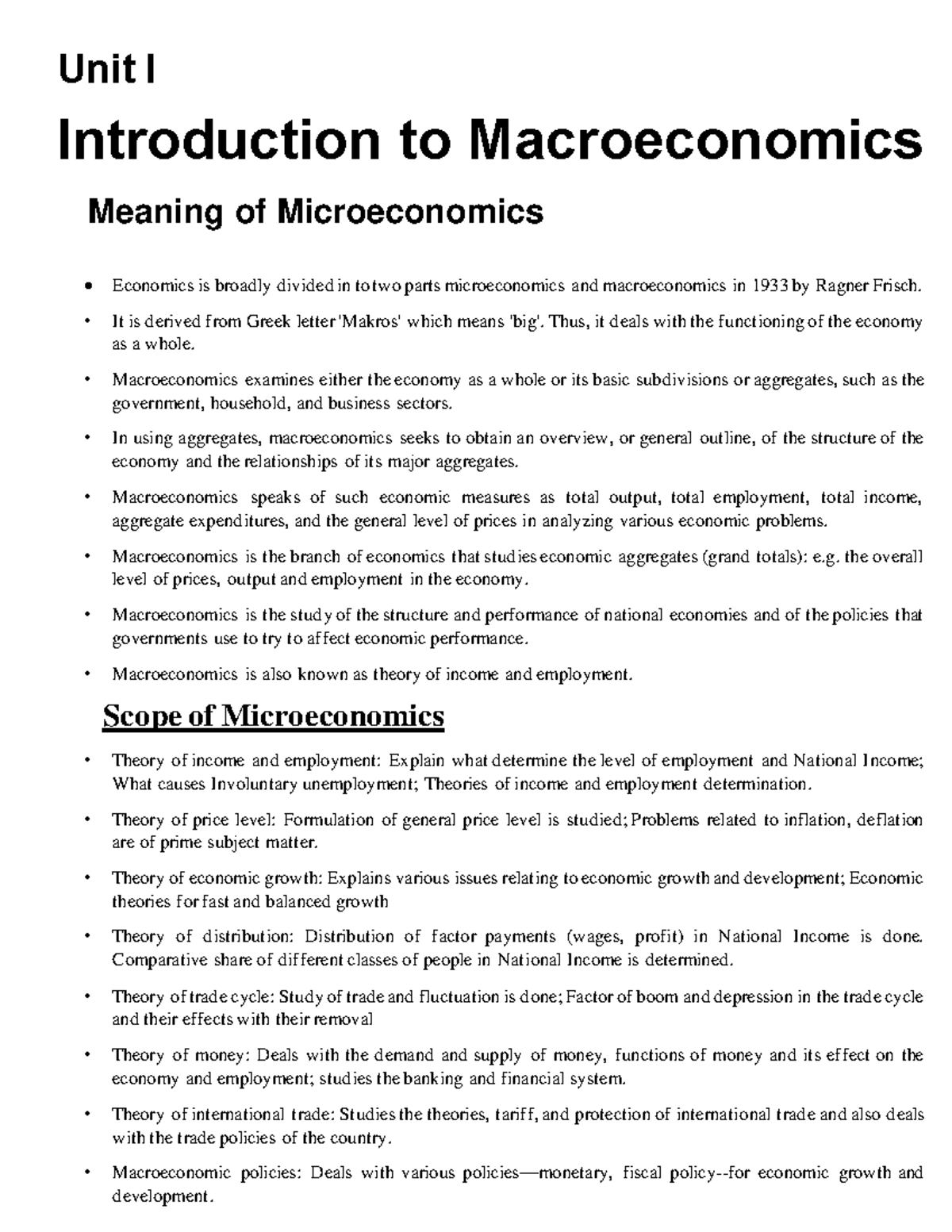 Economics full note - full notes - Unit I Introduction to ...