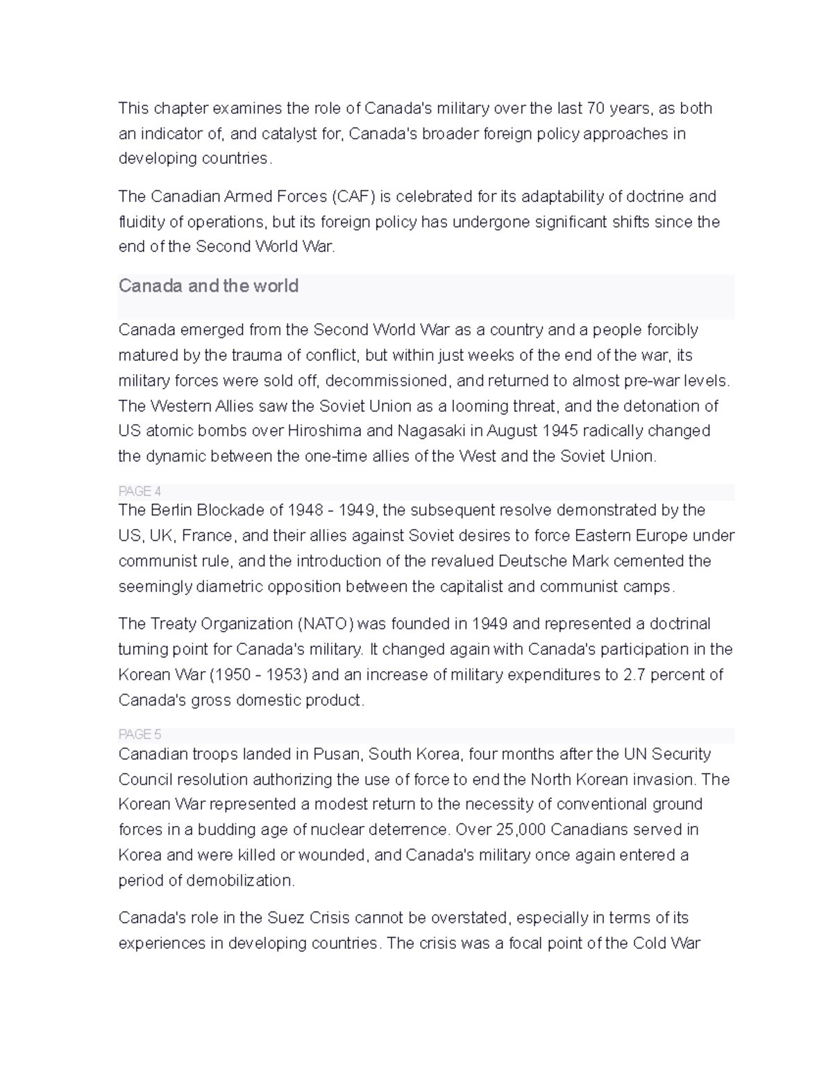 Lecture 6 notes - This chapter examines the role of Canada's military ...