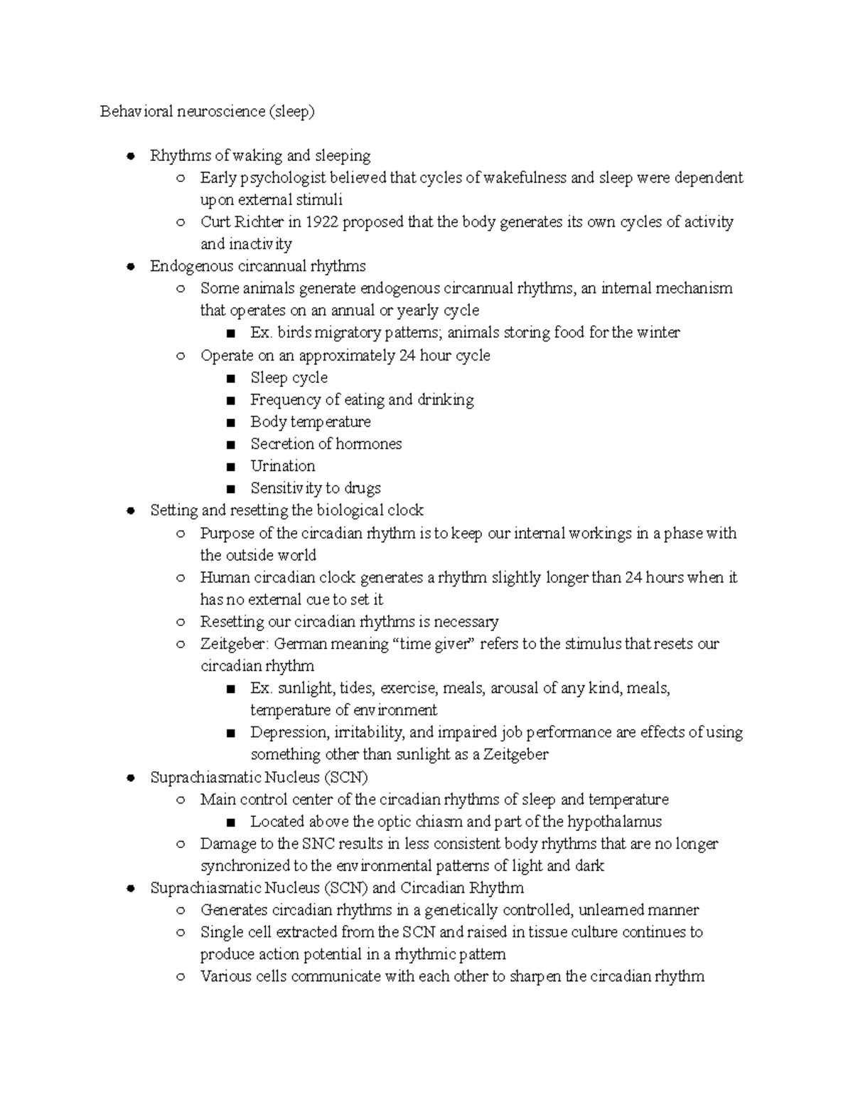 BNS chap 8 sleep pt1 - Behavioral neuroscience (sleep) Rhythms of ...