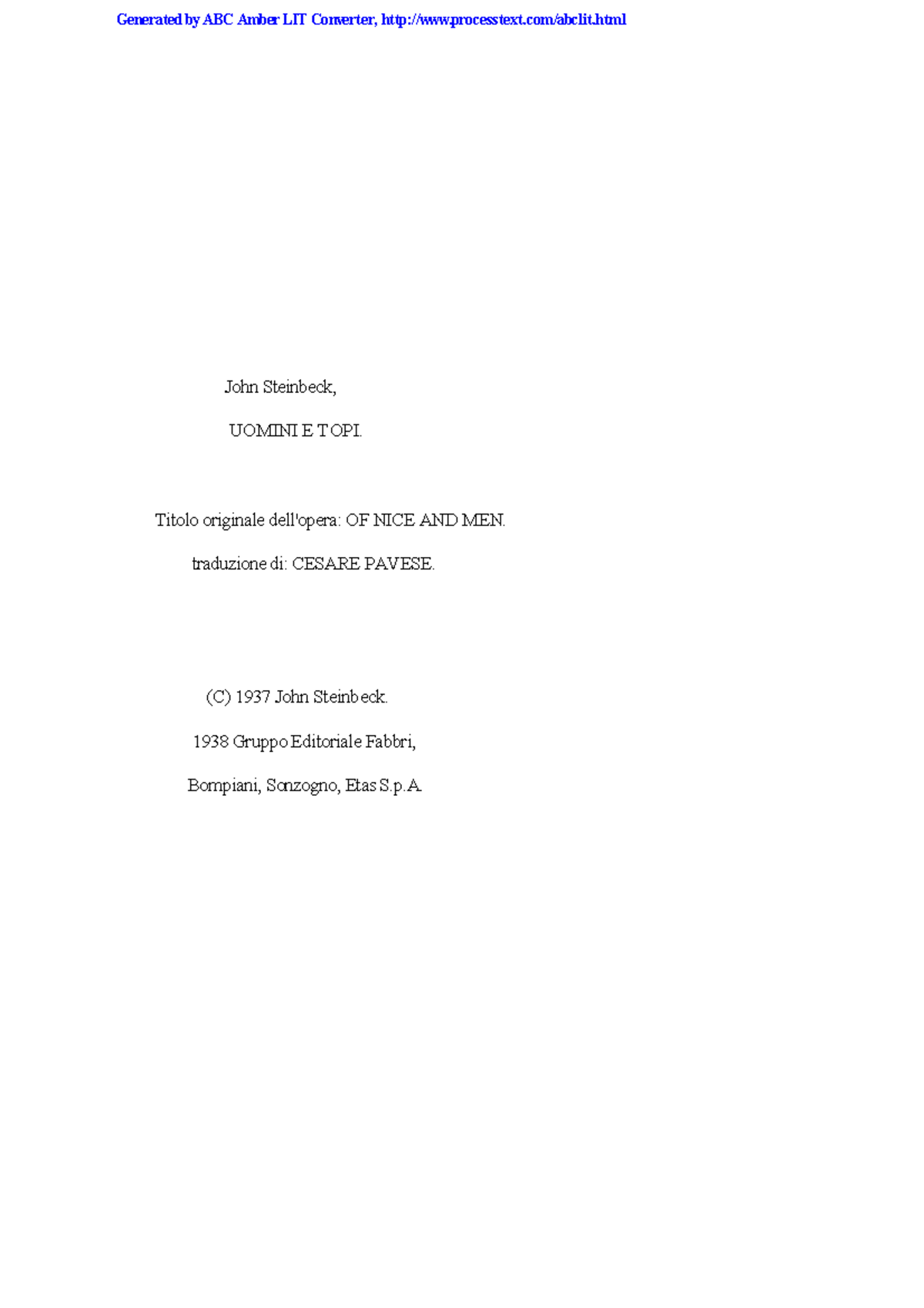 Fdocumenti - Djjfkf - John Steinbeck, UOMINI E TOPI. Titolo originale ...