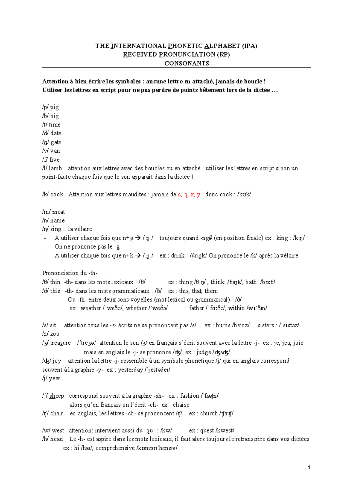 Cours 2-Consonnes - THE INTERNATIONAL PHONETIC ALPHABET (IPA) RECEIVED ...