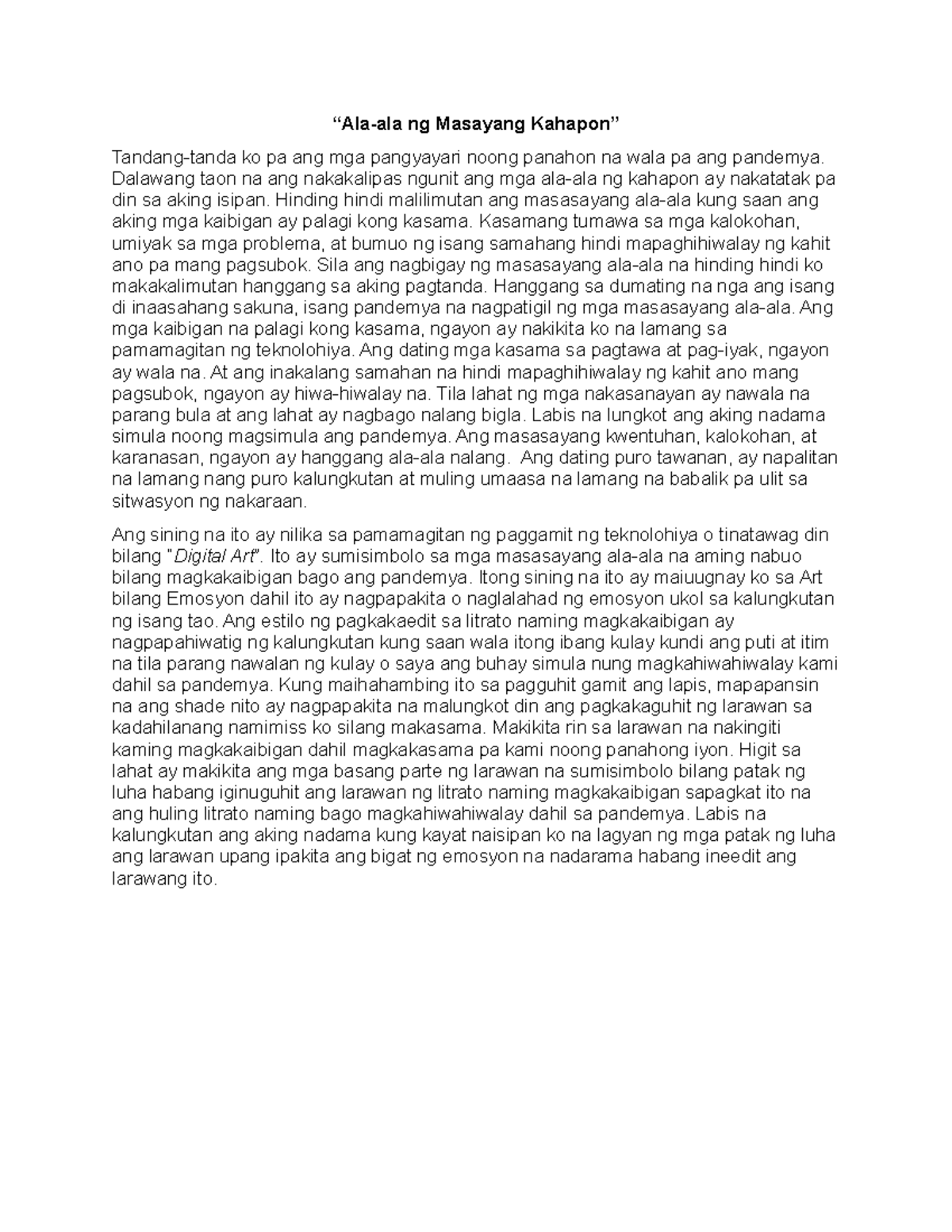 A3 - Third Paragraph - “Ala-ala ng Masayang Kahapon” Tandang-tanda ko ...