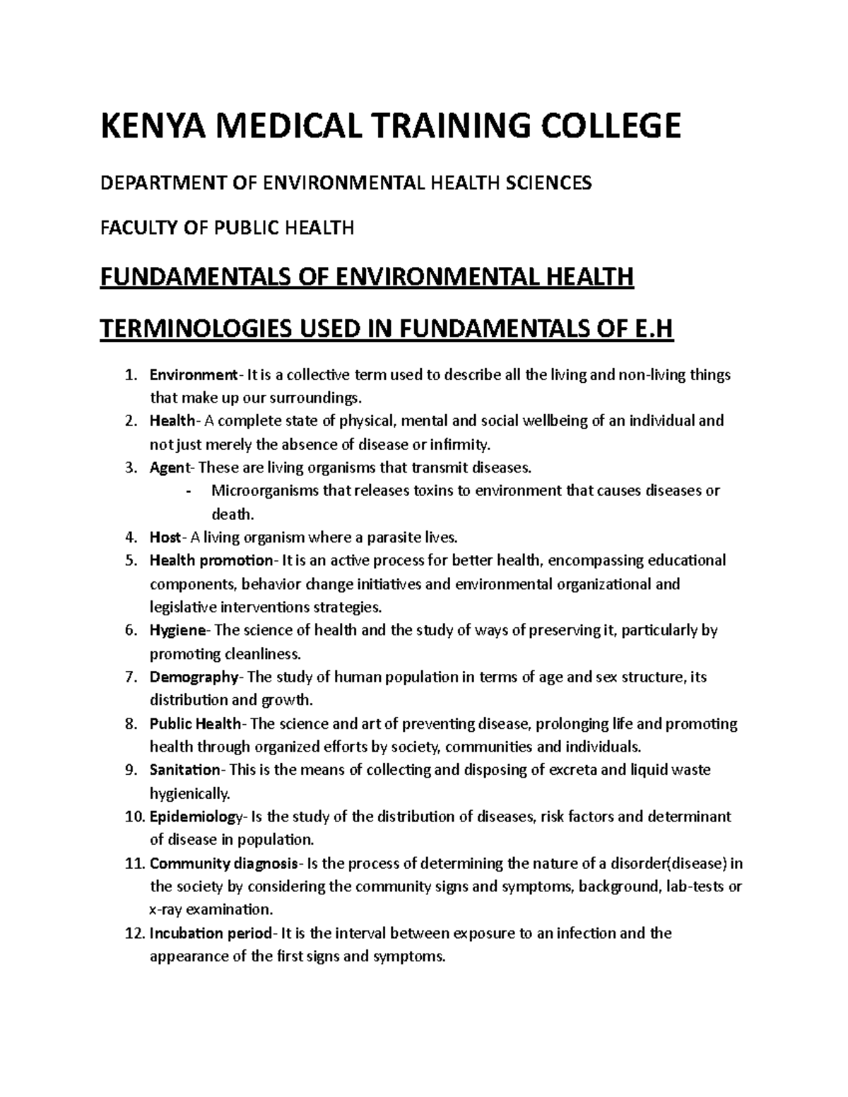 Fundamentals OF Environmental Health(1)-1 - KENYA MEDICAL TRAINING ...
