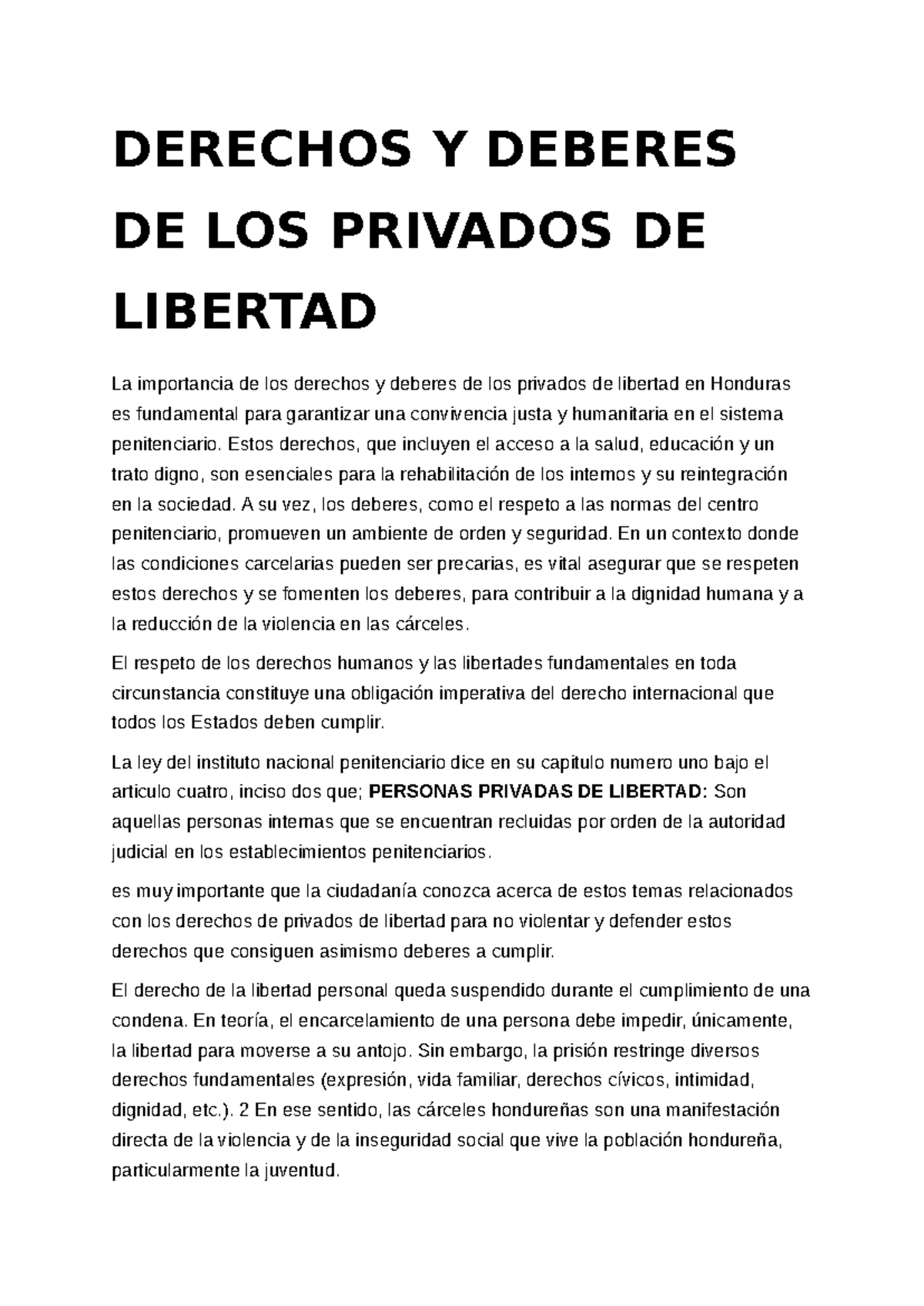 Derechos Y Deberes DE LOS Privados DE Libertad - DERECHOS Y DEBERES DE LOS PRIVADOS DE LIBERTAD ...