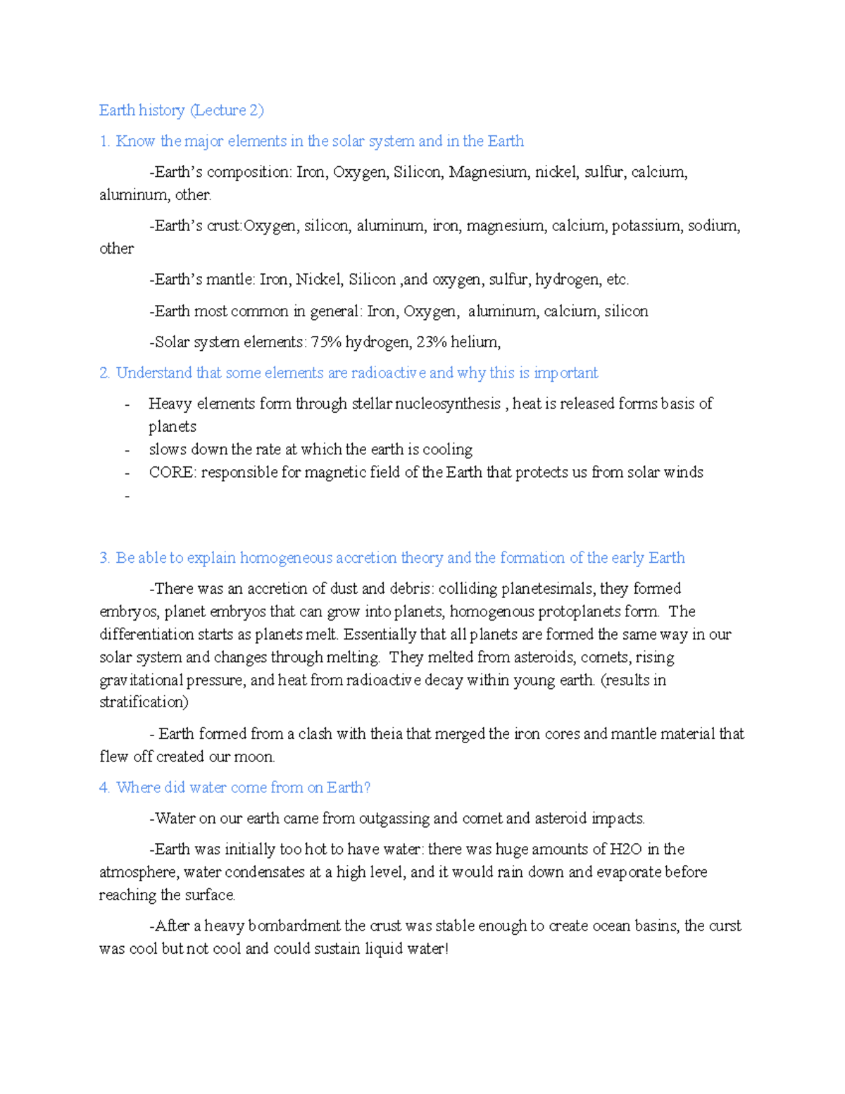 Midterm #1 study guide - Earth history (Lecture 2) Know the major ...