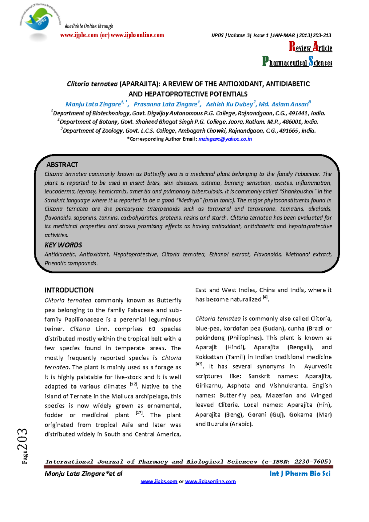 Clitoria - ijpbs (or) ijpbsonline IJPBS |Volume 3| Issue 1 |JAN-MAR ...