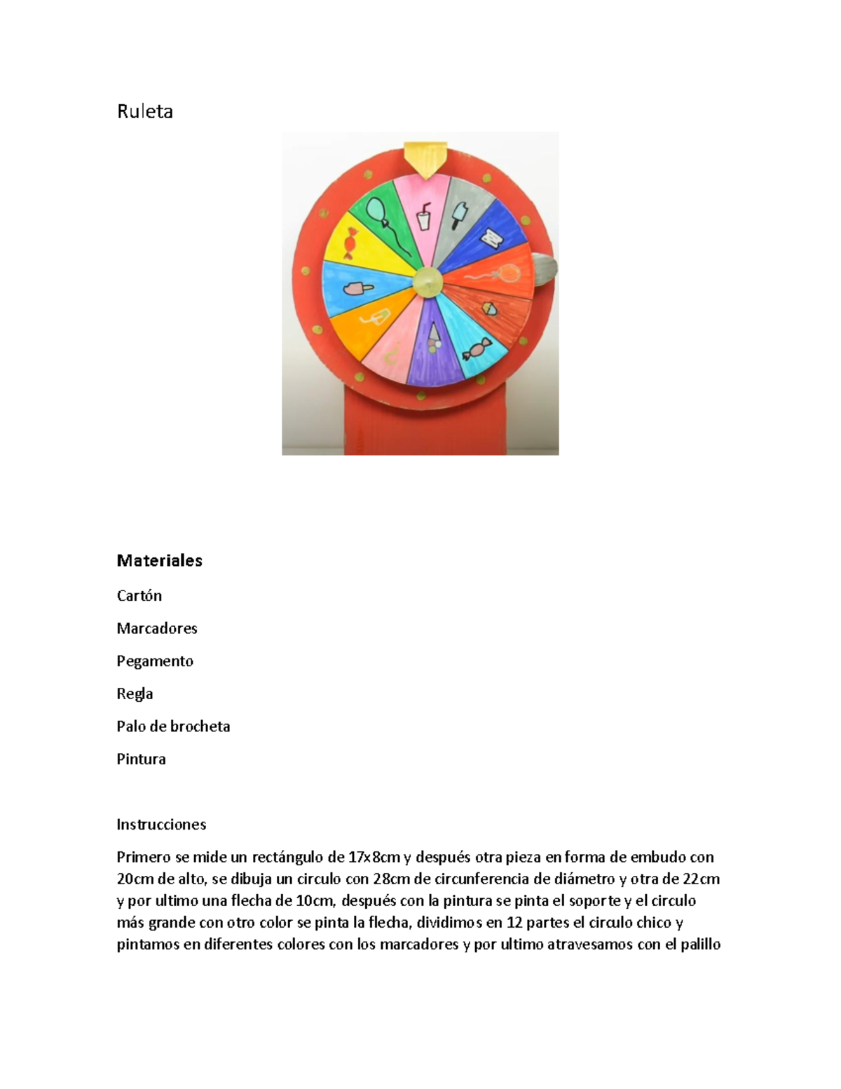 Ruleta - Ruleta Materiales Cartón Marcadores Pegamento Regla Palo de ...