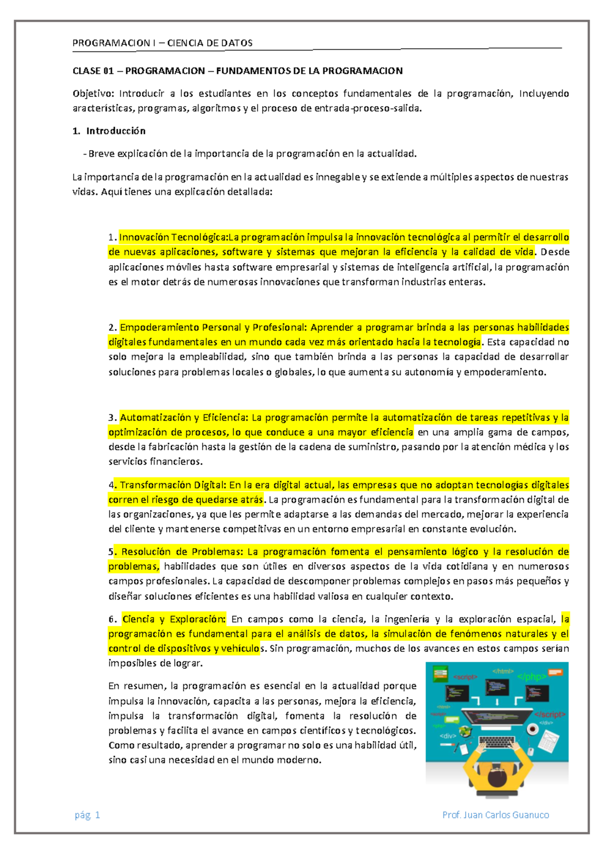 Clase 1 - Programacionn - CLASE 01 – PROGRAMACION – FUNDAMENTOS DE LA ...