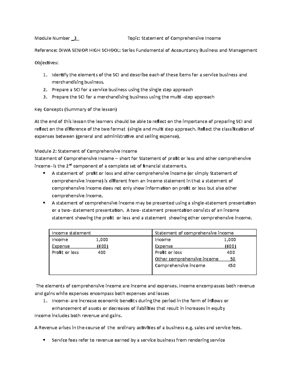 Module 2 Accounting Copy - Module Number _3 Topic: Statement of ...