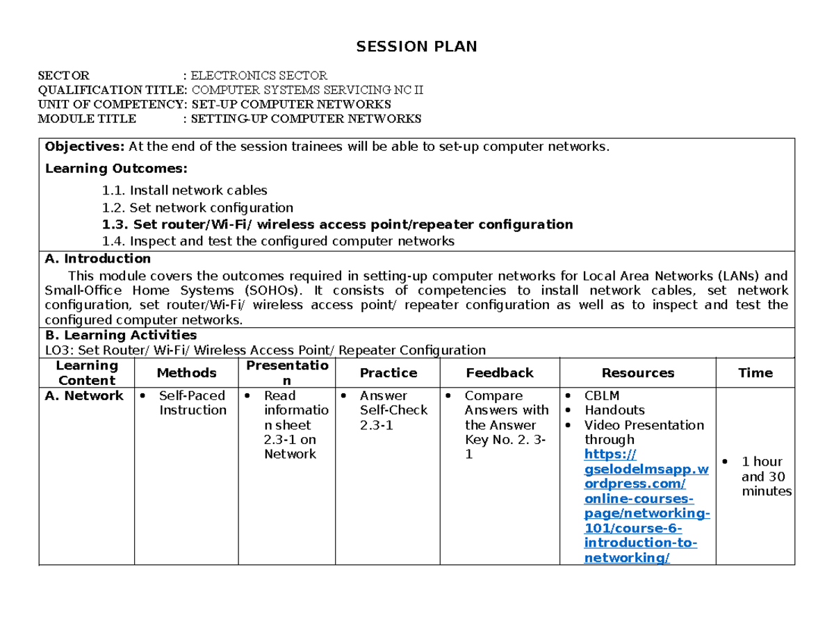 3. Session Plan Mecitas 7 7 2024 - SESSION PLAN SECTOR : ELECTRONICS SECTOR QUALIFICATION TITLE ...