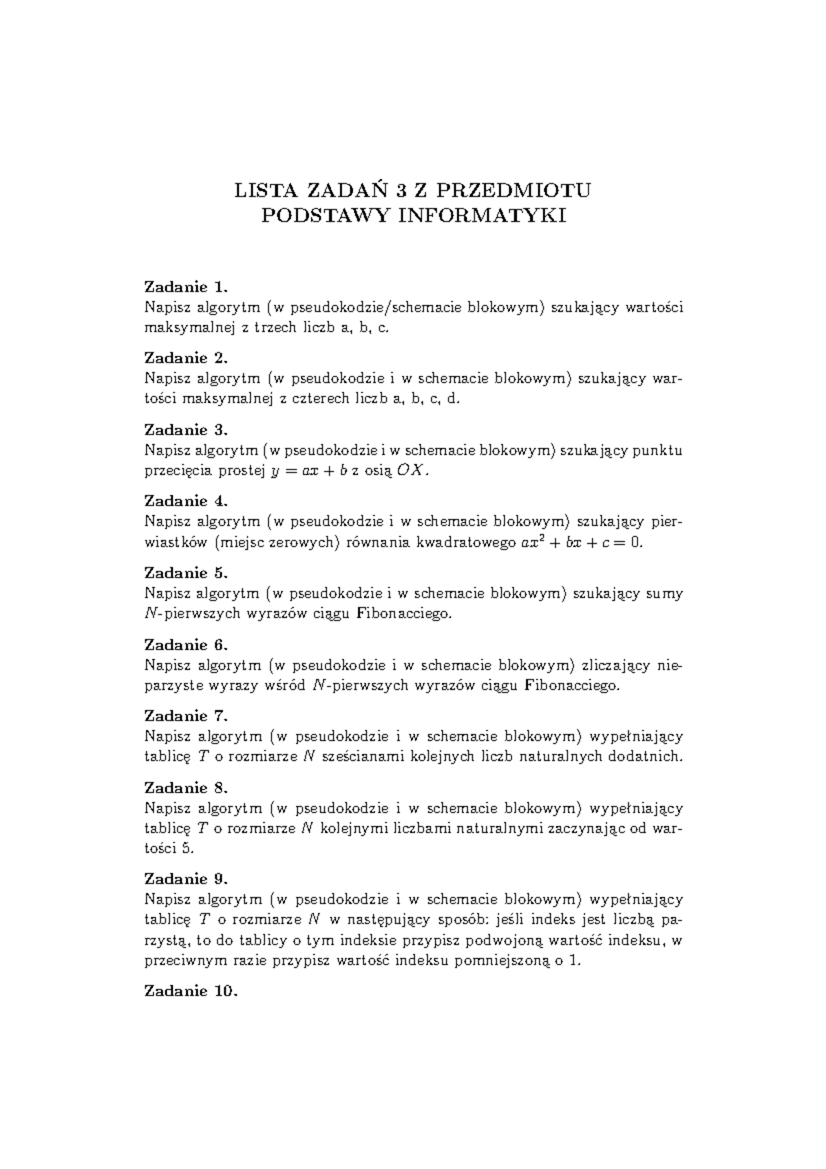 Zadanie 5 - Zadania z Podstaw Informatyki - LISTA ZADAŃ 3 Z PRZEDMIOTU ...