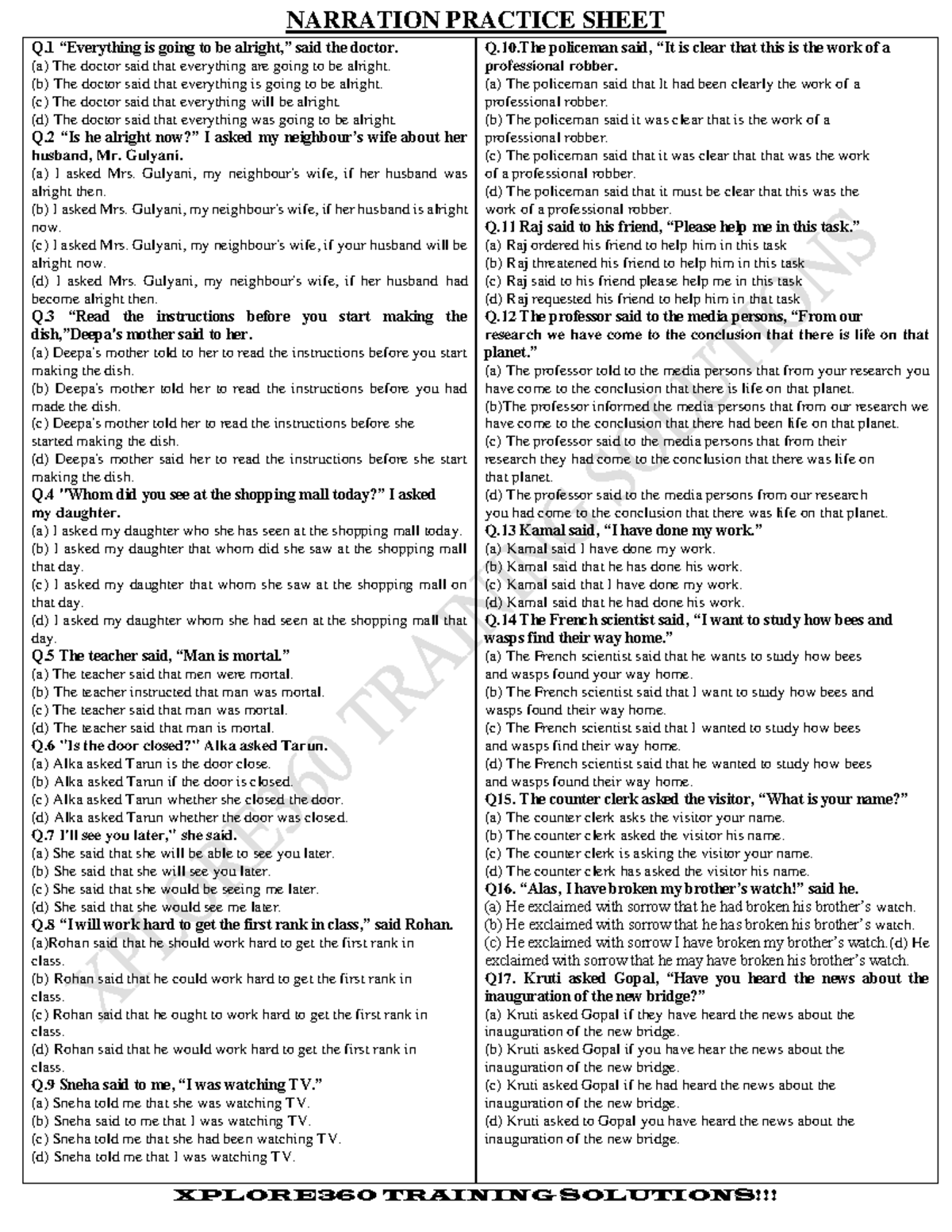 Narration Class Sheet - Bbb - NARRATION PRACTICE SHEET Q “Everything is going to be alright ...