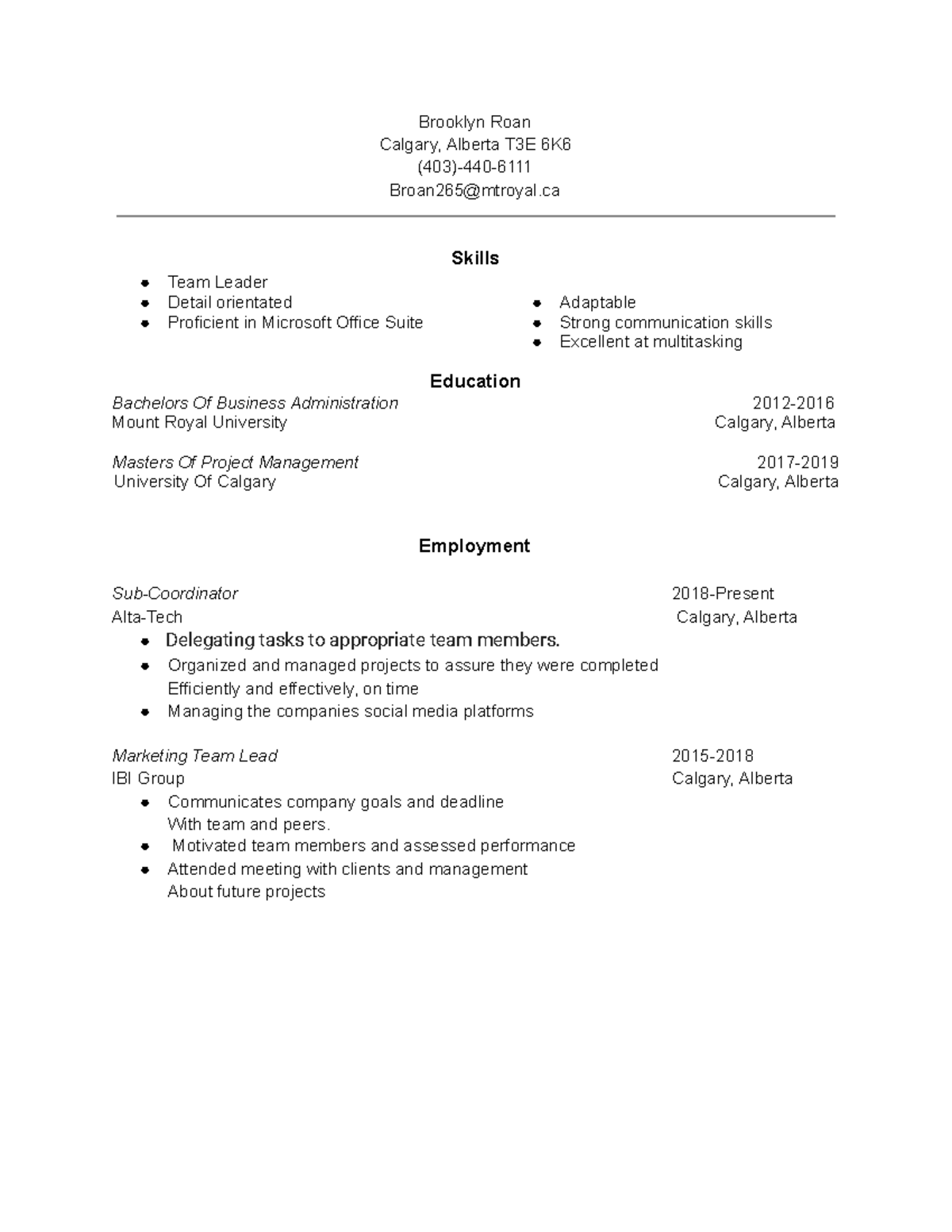 -HRES2170 Resume and Cover Letter - Google Docs - Brooklyn Roan Calgary ...