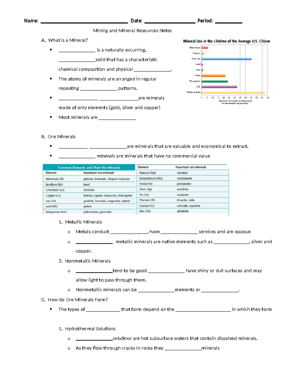 Mining student notes - Idk - Name: Date: Period: Mining and Mineral ...