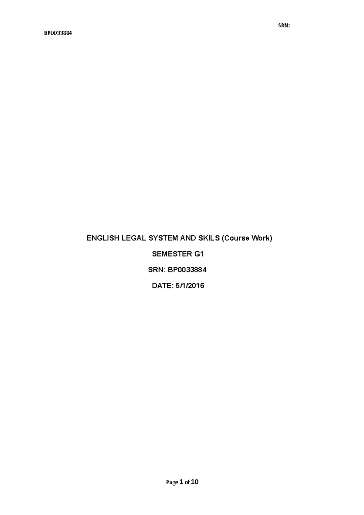 BP0033884 Enlish Legal System AND Skills Semester G1 - ENGLISH LEGAL ...