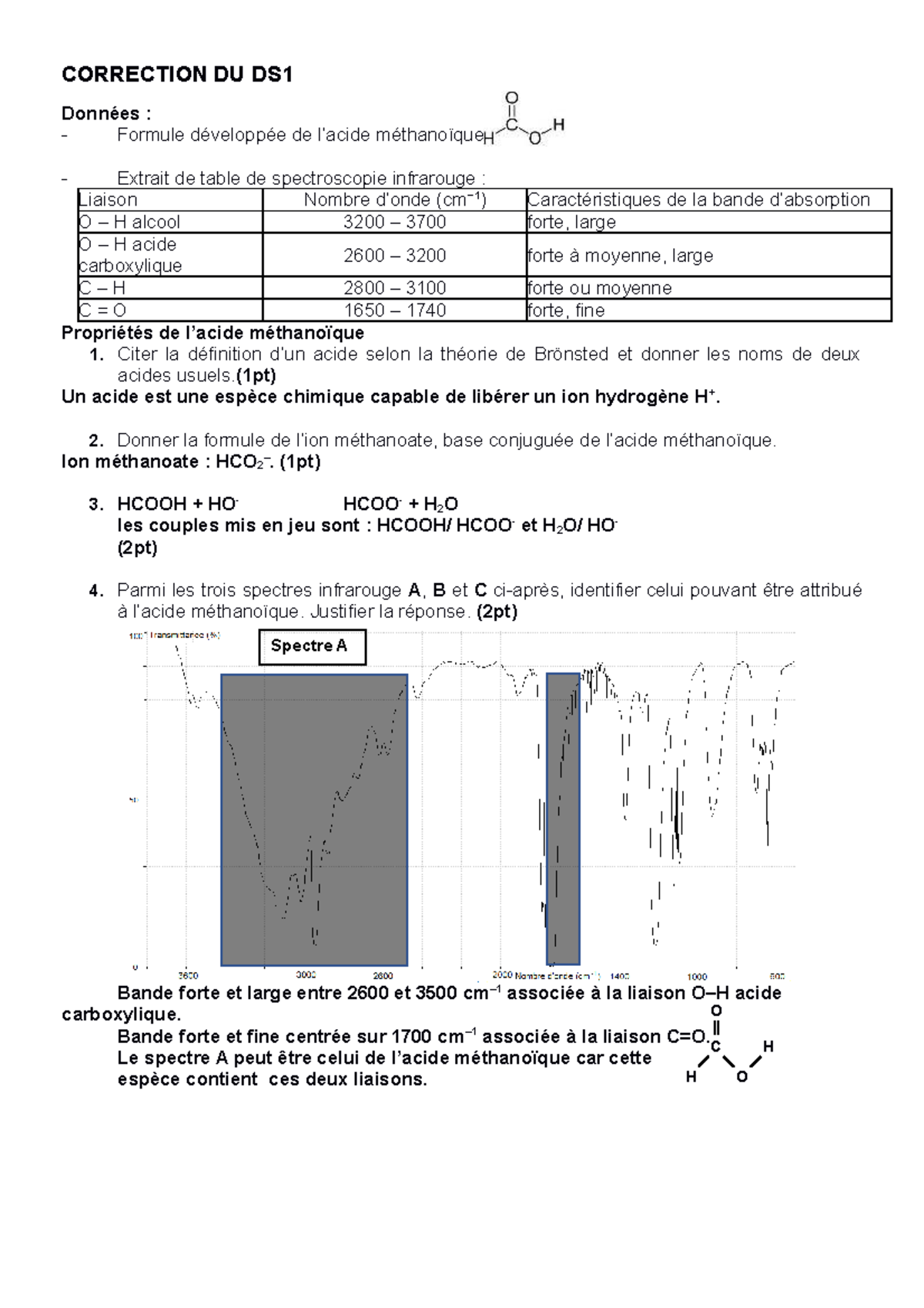 Correction DS 1 2 - CORRECTION DU DS Données : - Formule développée de l’acide méthanoïque ...