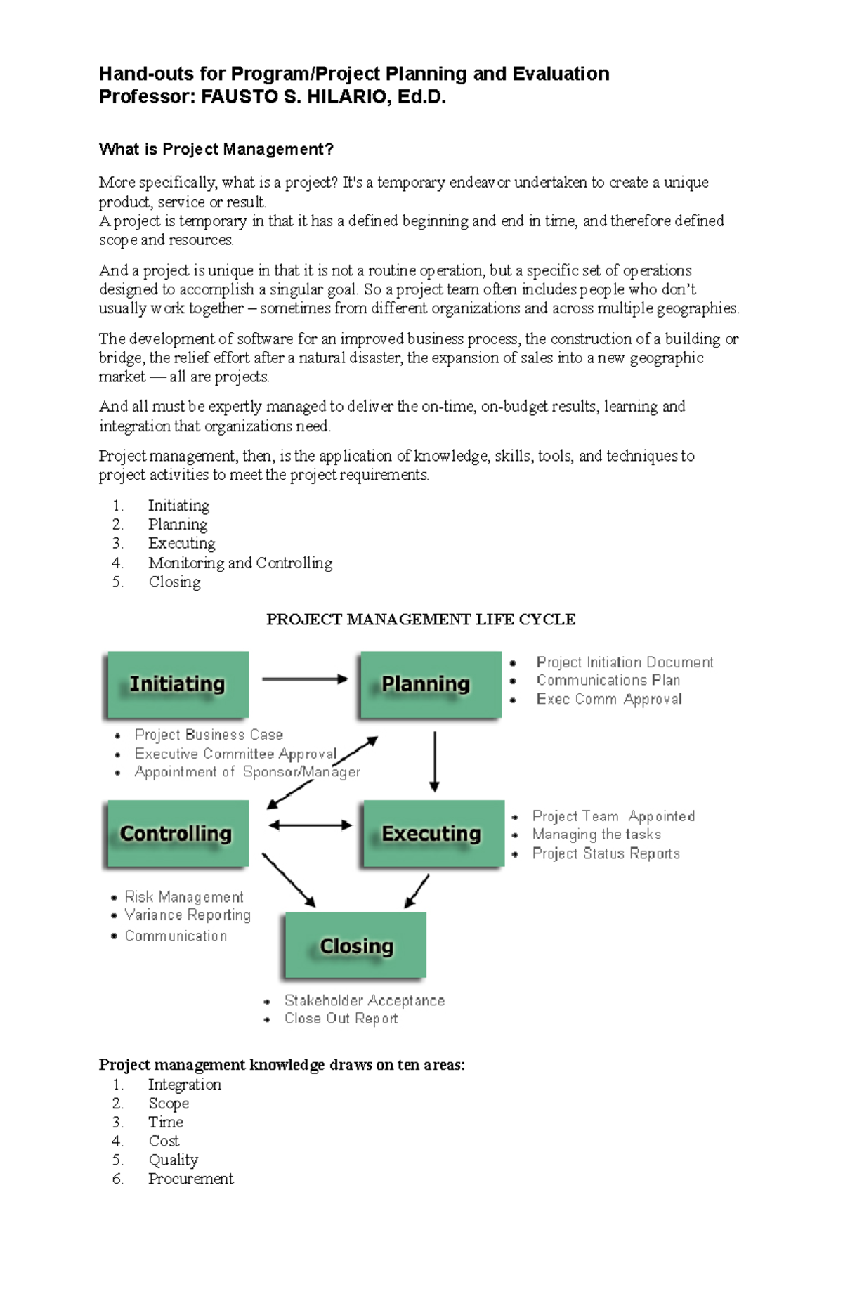 Handouts Lesson Program Planning - Hand-outs for Program/Project ...