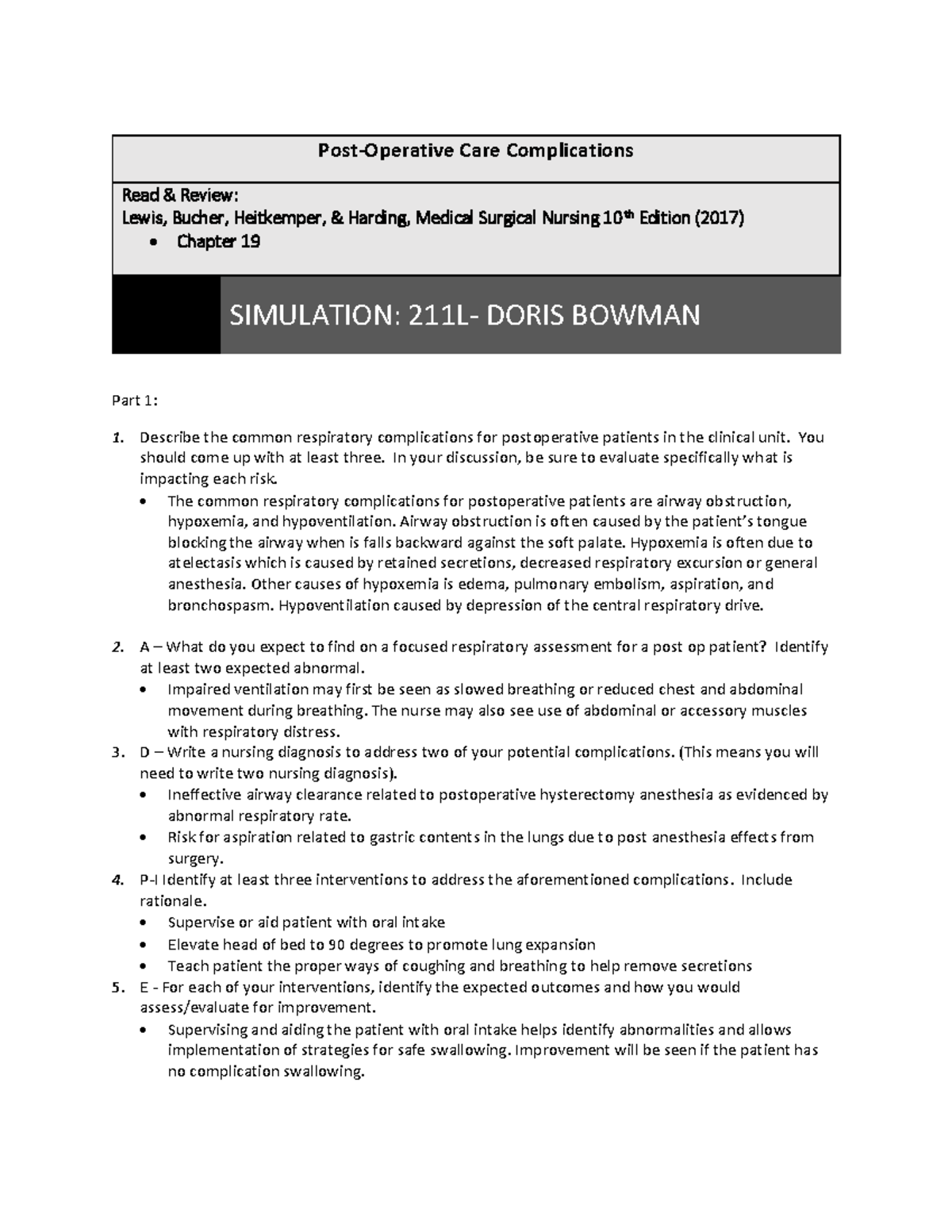 Doris Bowman Student Document Part 1 - SIMULATION: 211L- DORIS BOWMAN ...
