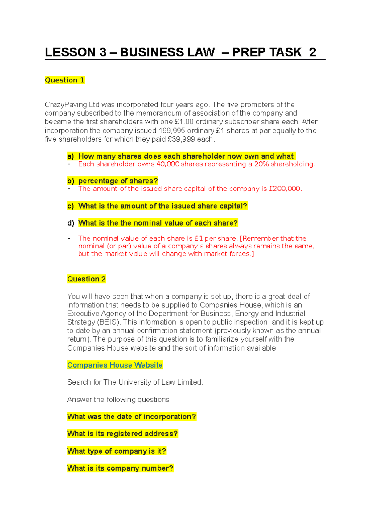 Lesson 3– Business LAW – PREP TASK - LESSON 3 – BUSINESS LAW – PREP ...