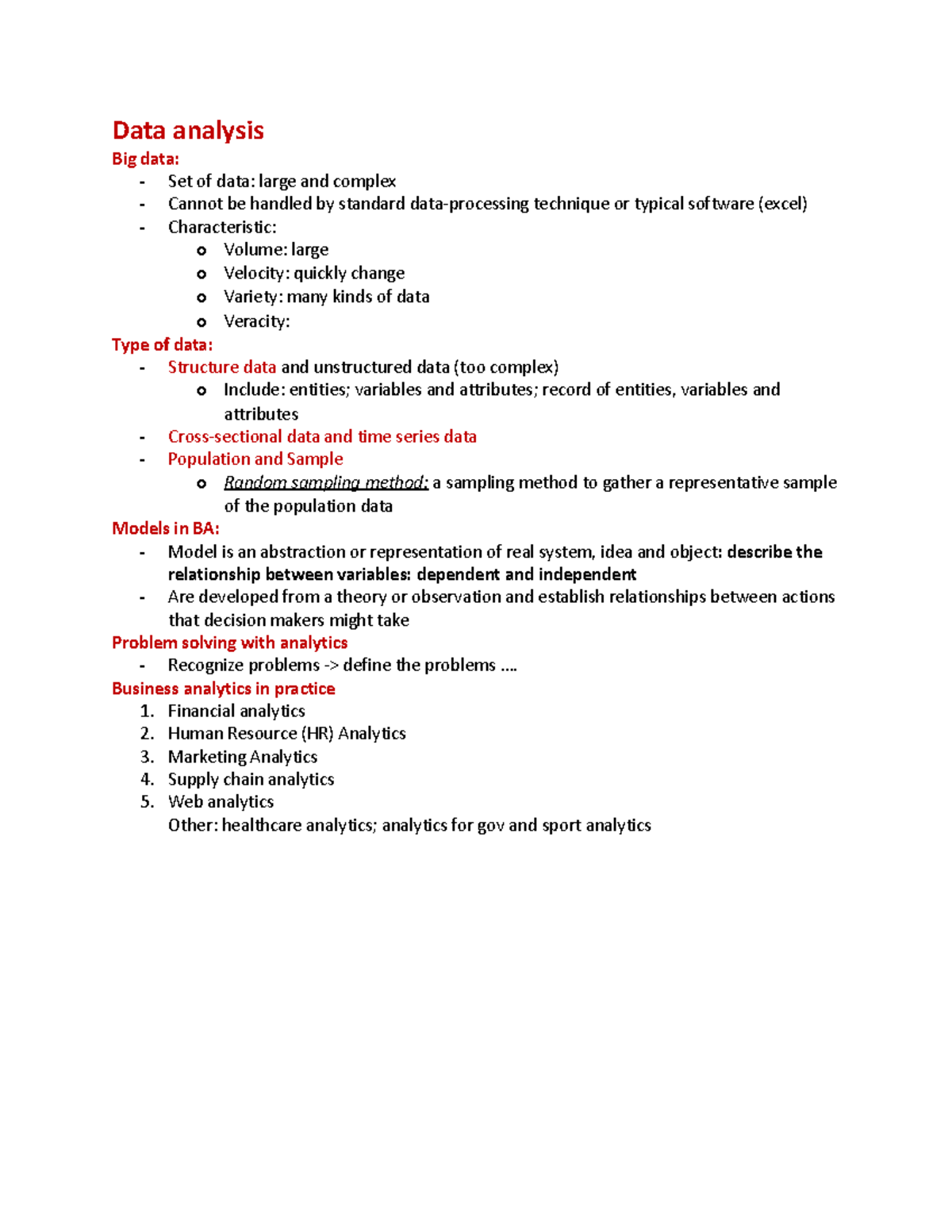 Data analysis - Data analysis Big data: - Set of data: large and ...