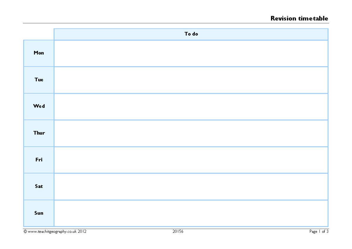 Three Revision Timetable Templates - Revision timetable ...