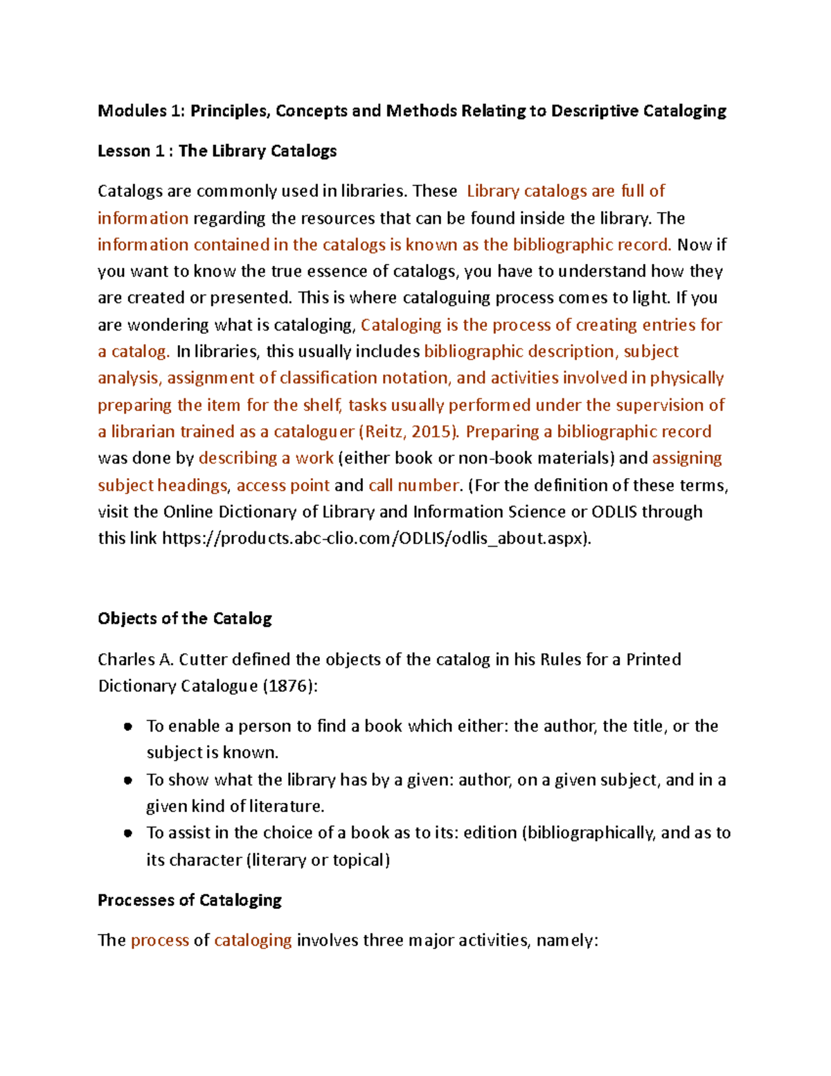 Cataloging - Lesson 1 The Library Catalogs - Modules 1: Principles ...