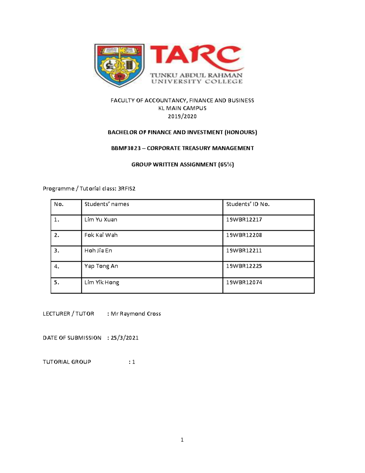 CTM Assignment Group Individual - FACULTY OF ACCOUNTANCY, FINANCE AND ...