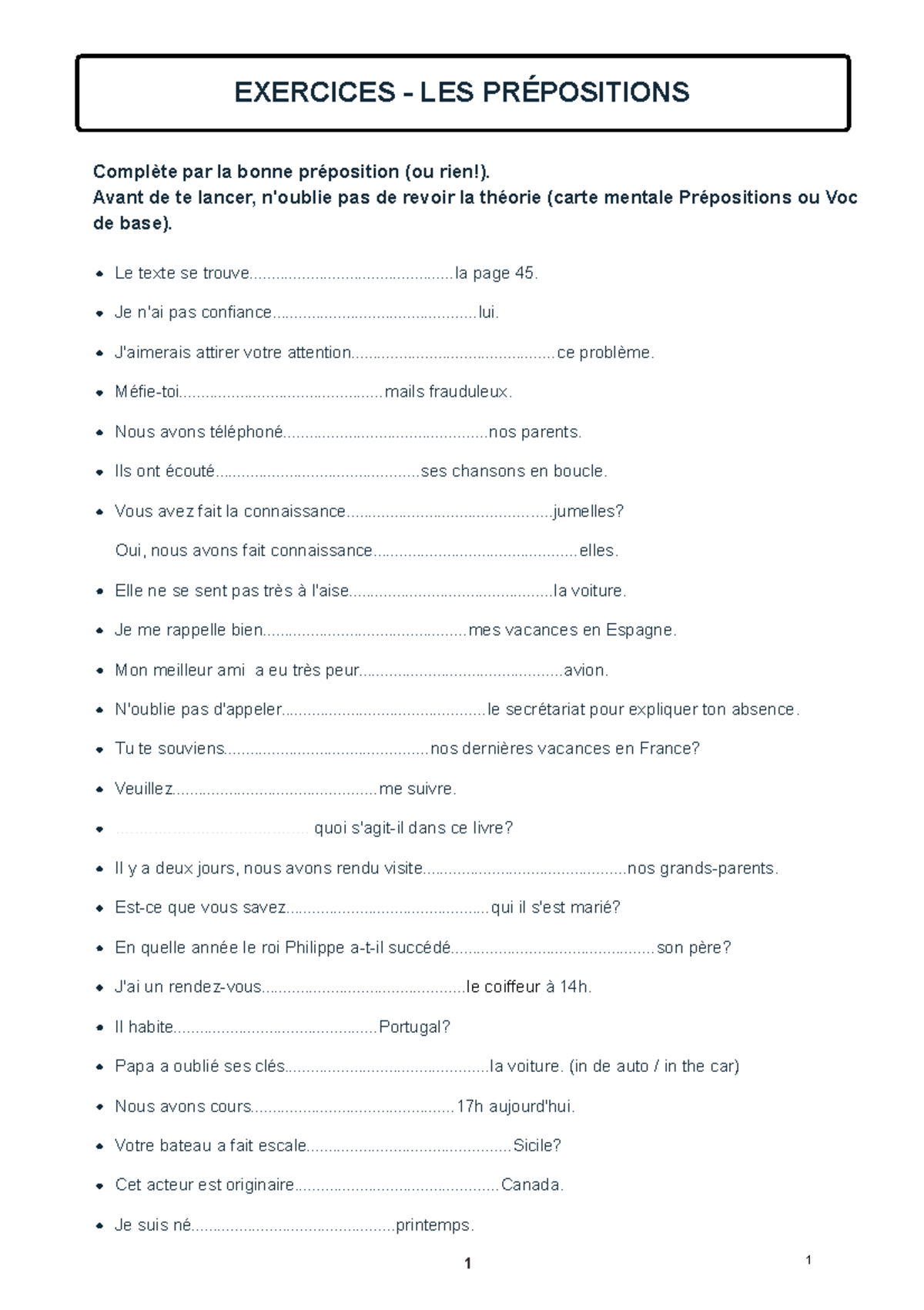 Etucrea - Grammaire - Exercices - Prépositions - 2223 - EXERCICES - LES ...