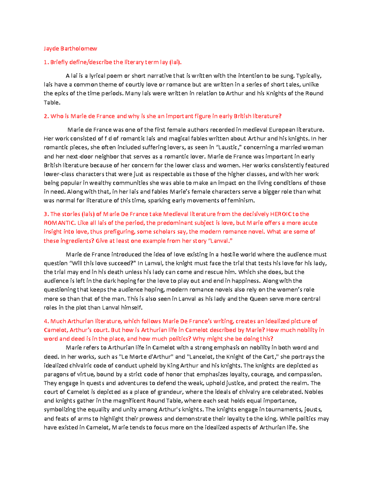 Marie de France - Jayde Bartholomew Briefly define/describe the ...