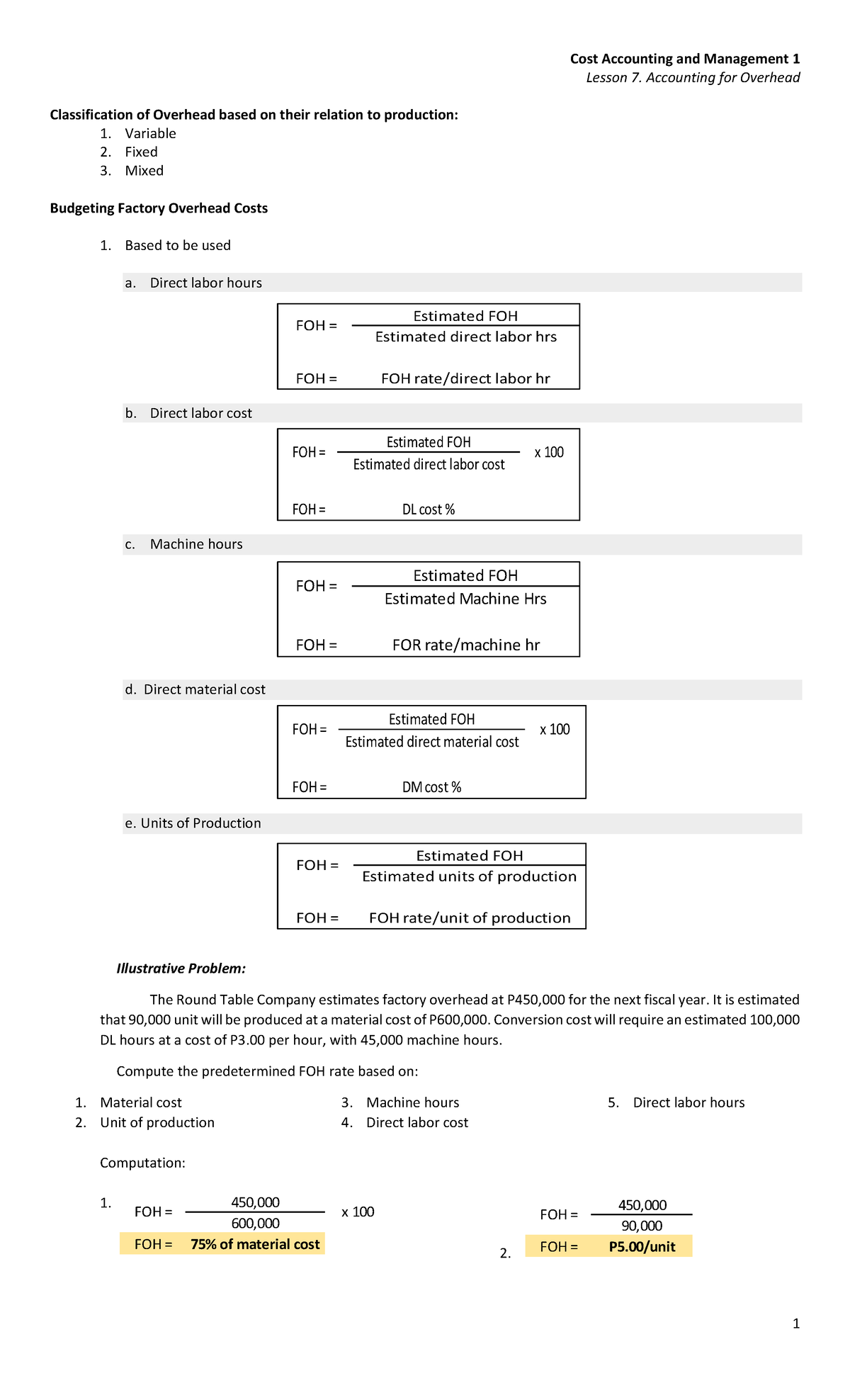 Lesson 7 Accounting for Overhead - Lesson 7. Accounting for Overhead ...