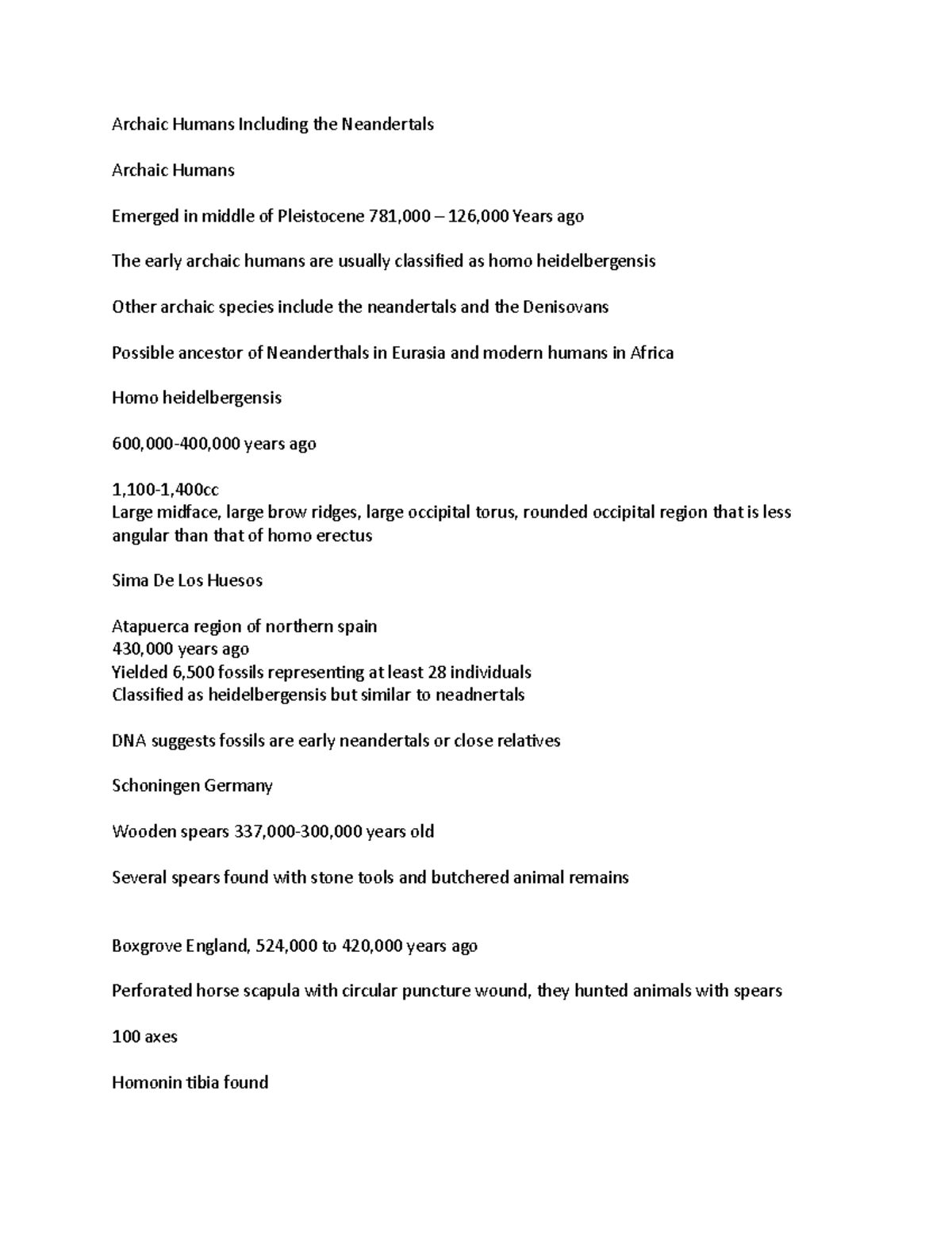Arch key notes for final - Archaic Humans Including the Neandertals ...