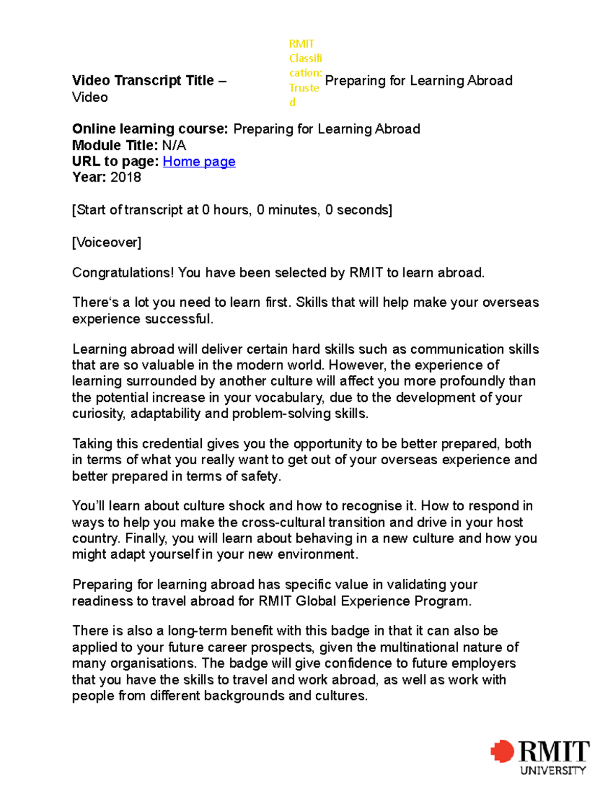 Preparing for Learning Abroad introductory video transcript (.docx ...