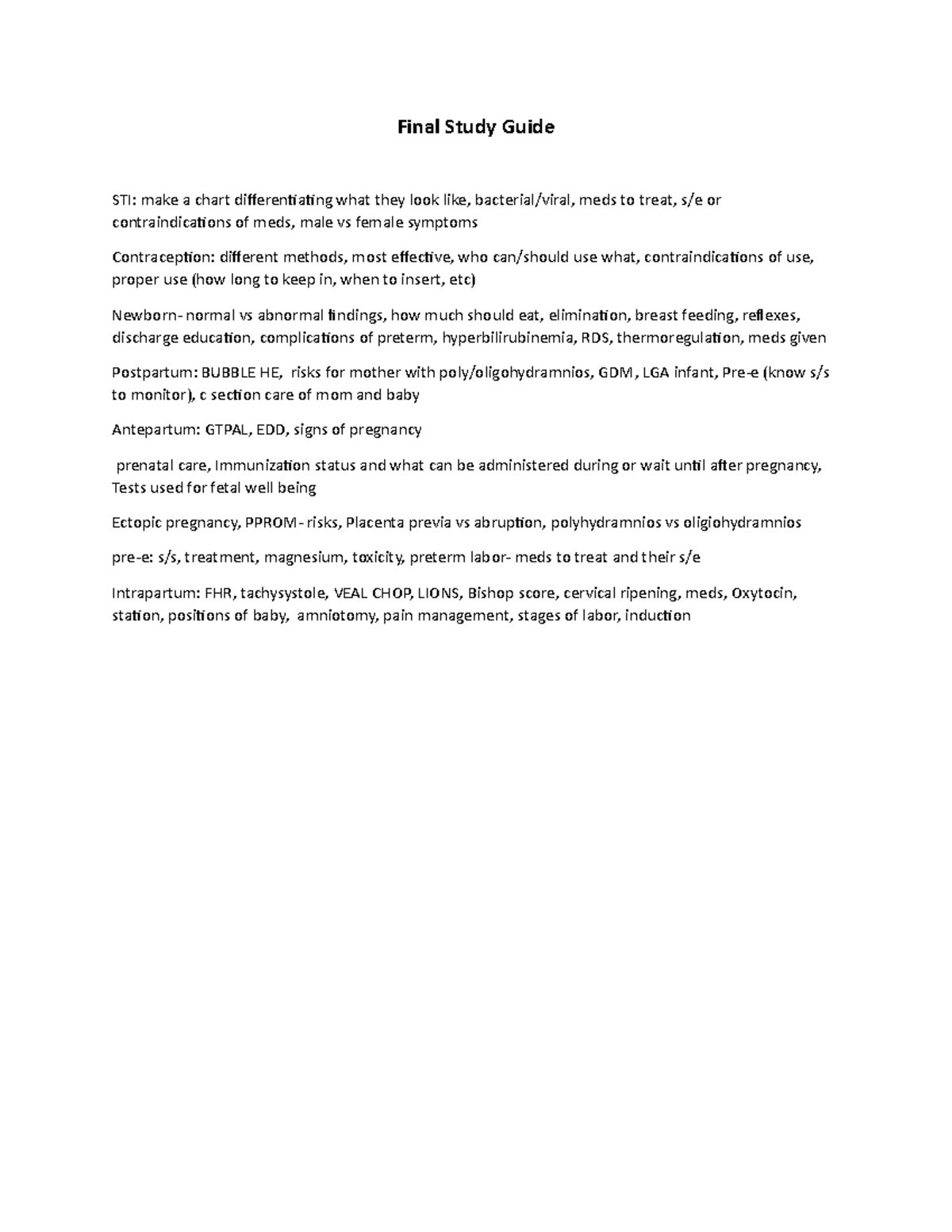 Final+Study+Guide - Study guide - Final Study Guide STI: make a chart ...