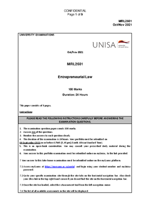 MRL2601 oct nov examination 2021 memorandum - PORTFOLIO MRL2601 ...