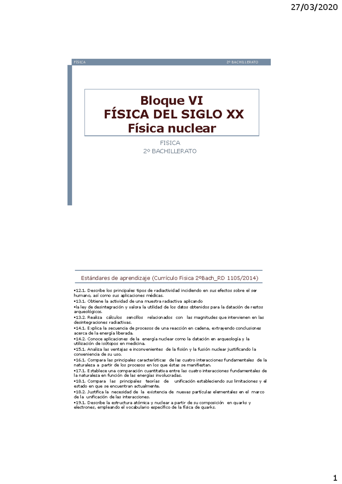 Presentación Nuclear - Apuntes 7 - FÍSICA 2º BACHILLERATO Bloque VI ...