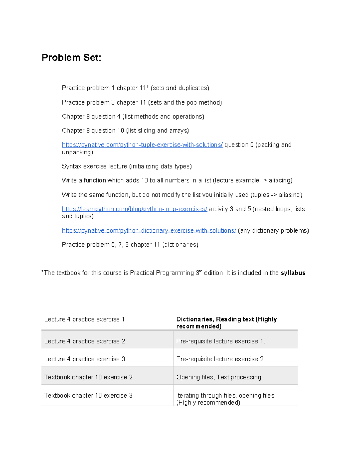Data Management Problem Sets - Problem Set: Practice problem 1 chapter ...
